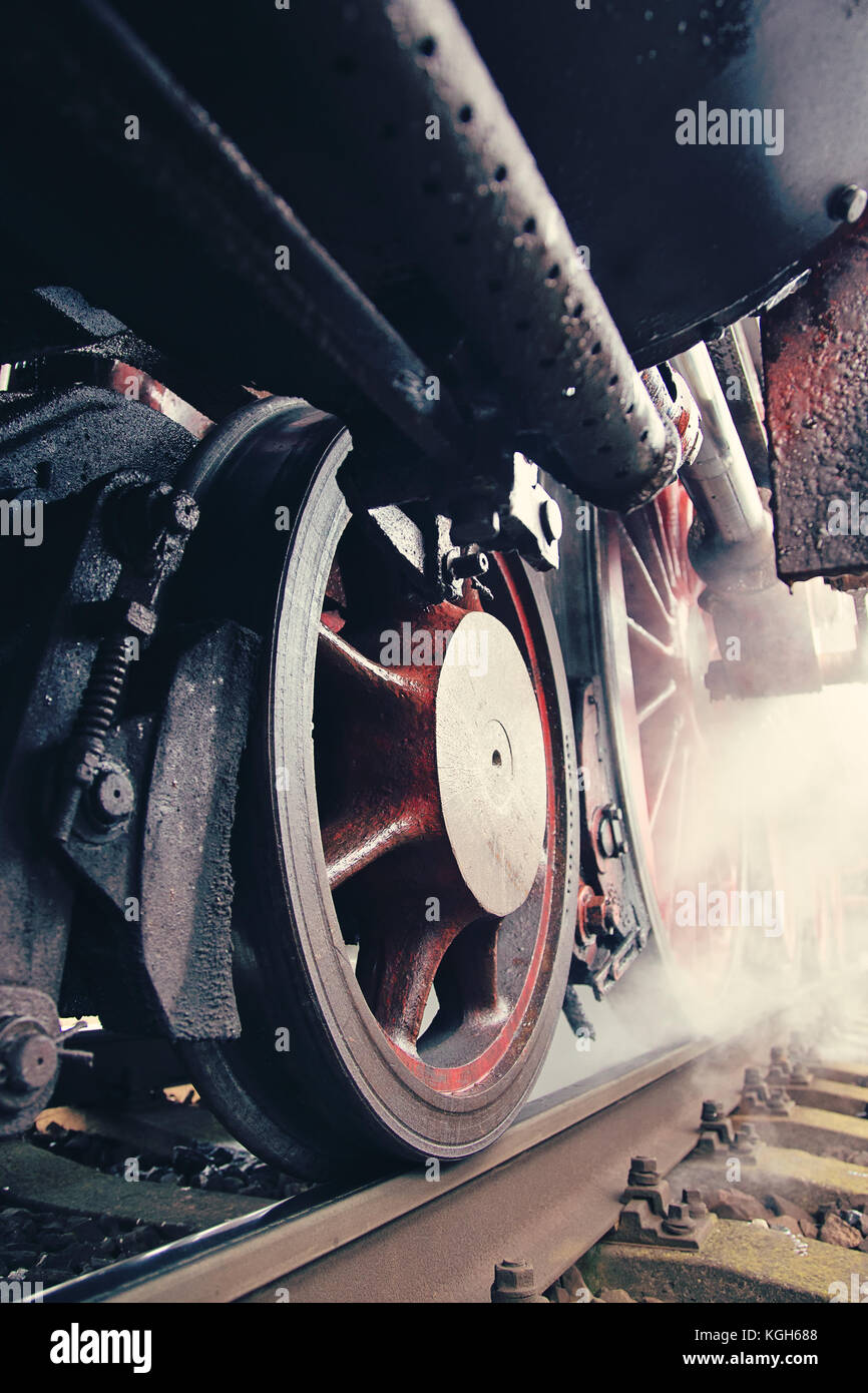 historical train close-up with steam Stock Photo - Alamy