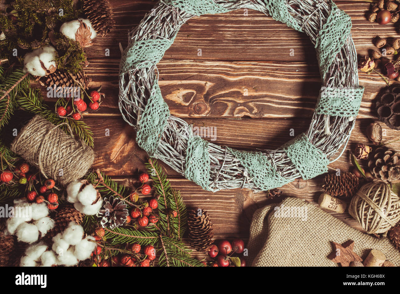 Nature wreath making Stock Photo - Alamy