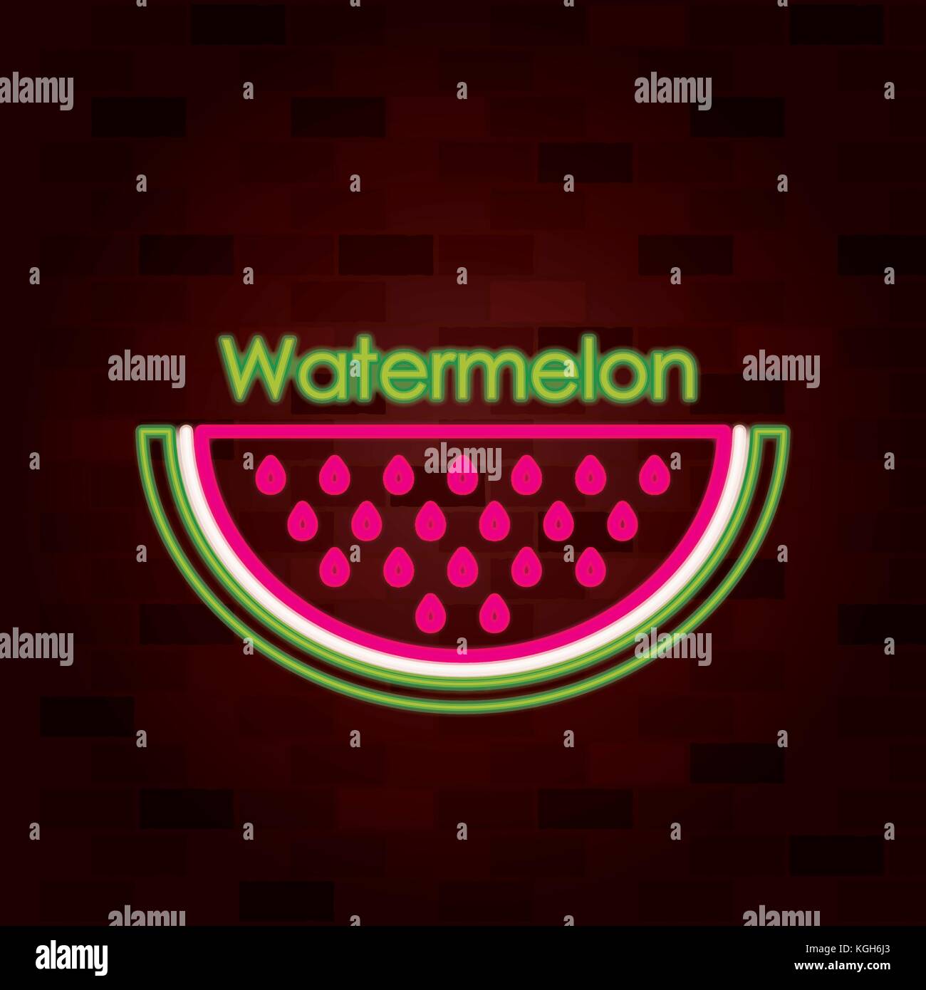 watermelon slice fruit and text on neon sign on brick wall Stock Vector ...