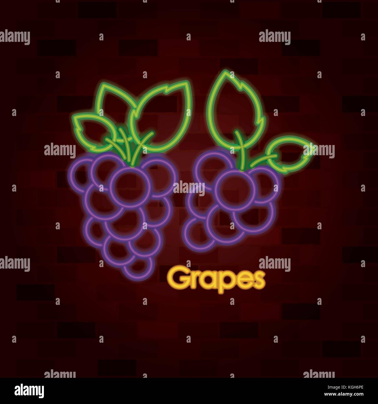 bunches of grapes on neon sign on brick wall Stock Vector Image & Art ...
