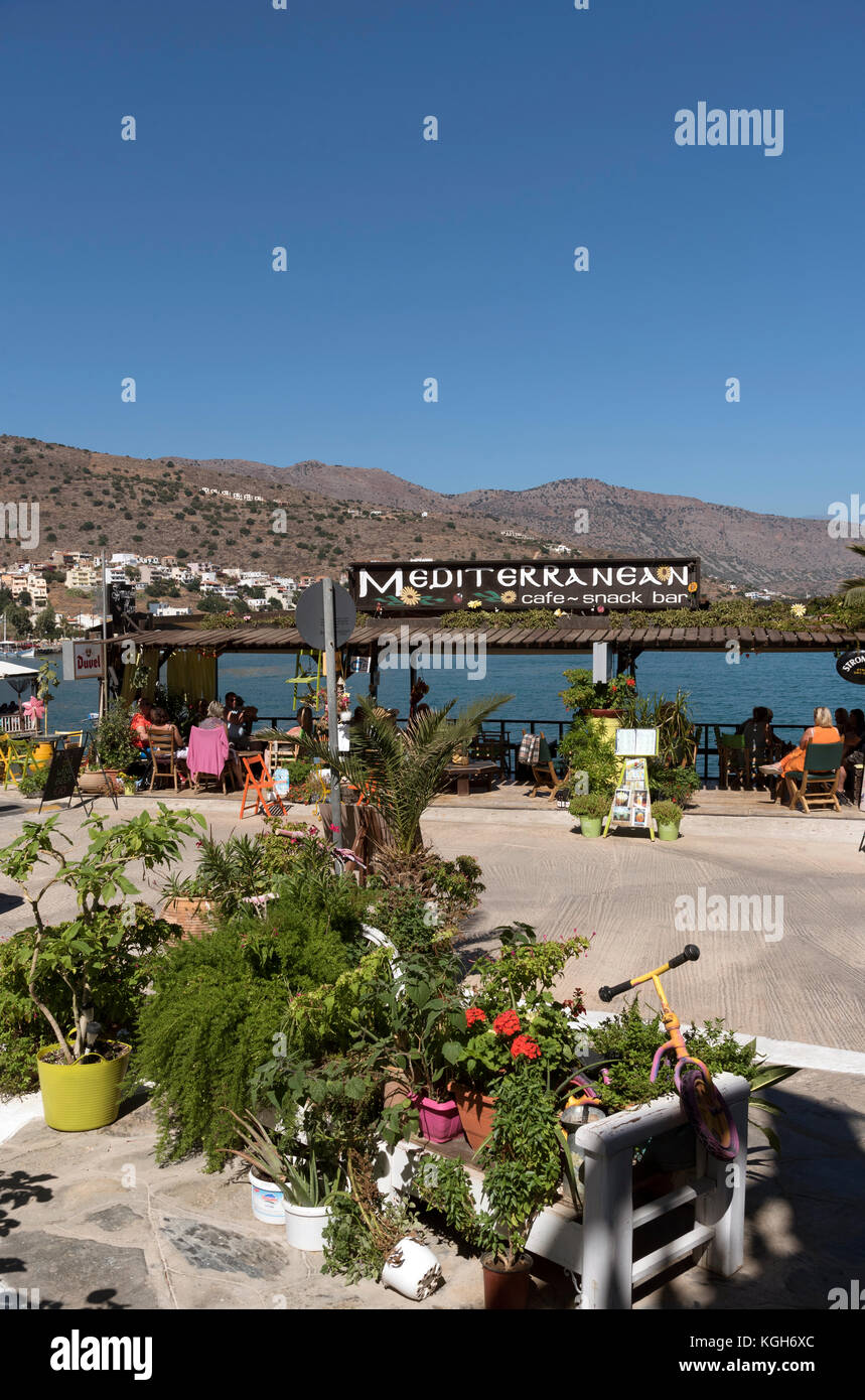 A seafront restaurant at Elounda a seaside resort in northern Crete ...