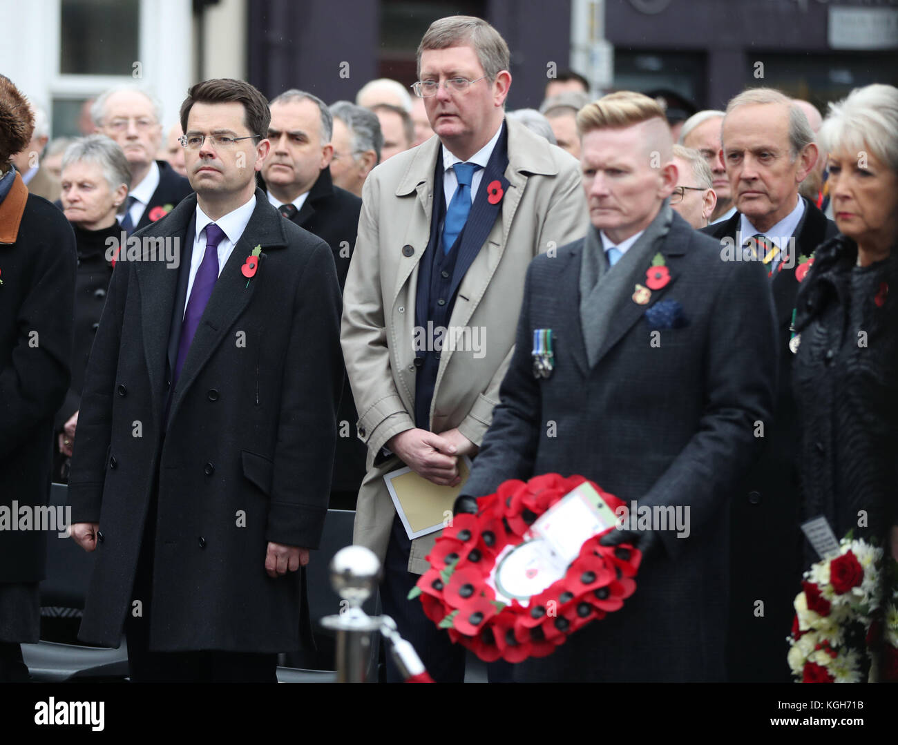 Northern Ireland Secretary James Brokenshire (left) looks on as Stephen ...
