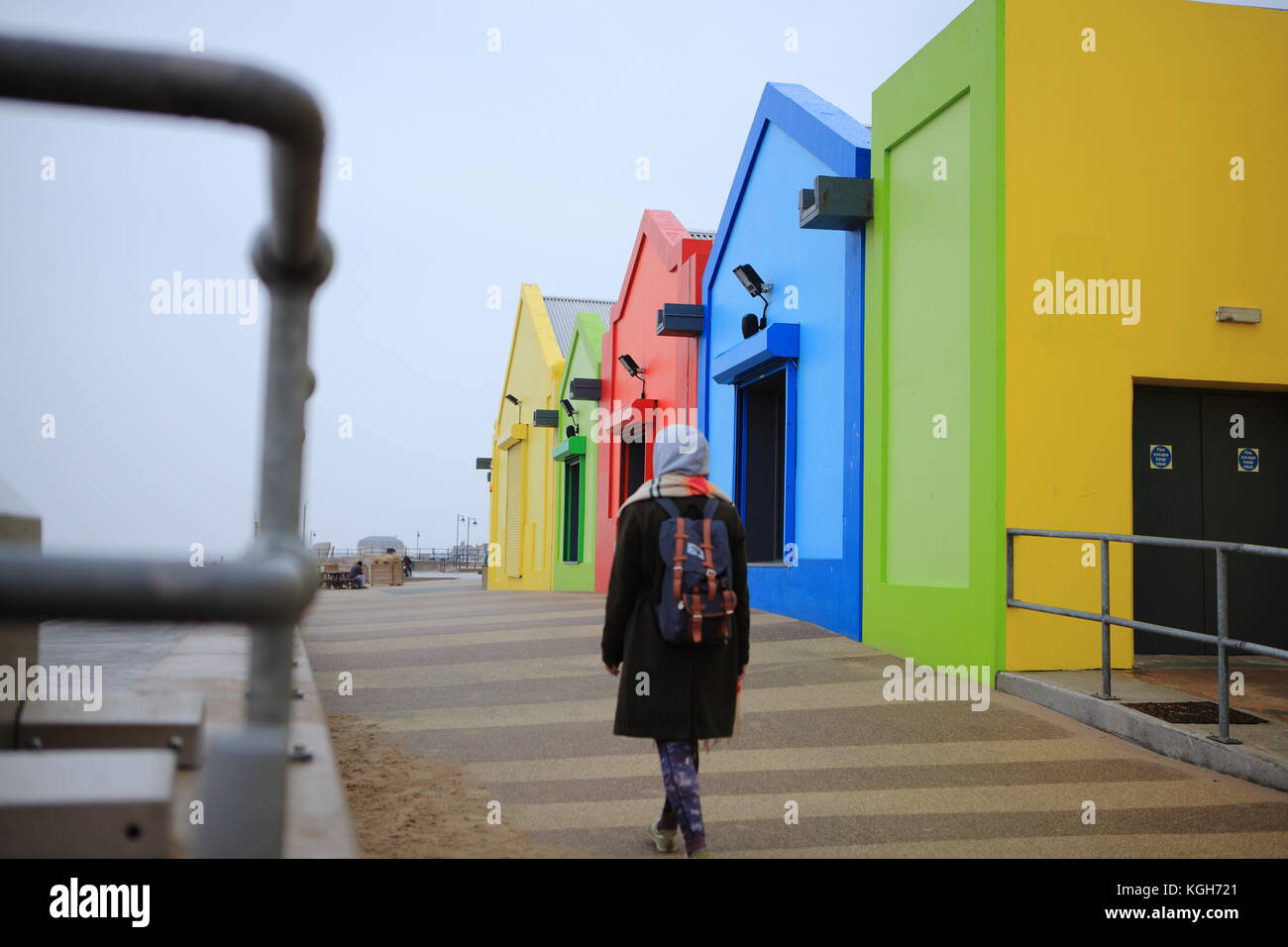 Cafe Giusto in Prestatyn, the colourful buildings alongside the beach ...