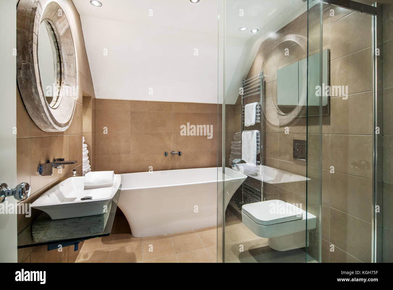 Luxury Modern bathroom in large house Stock Photo - Alamy