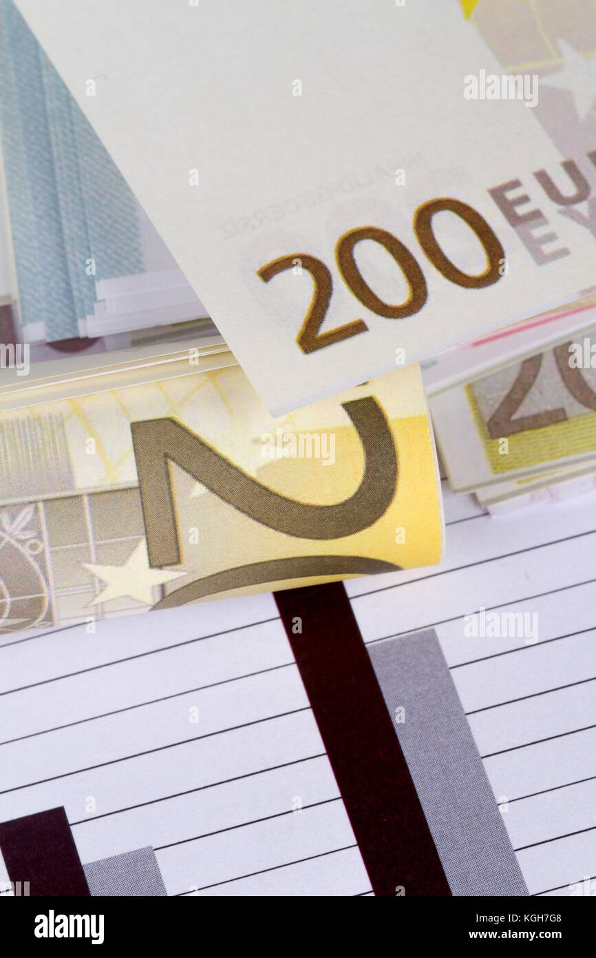 Finance concept, euro banknotes with bar graph chart background Stock ...