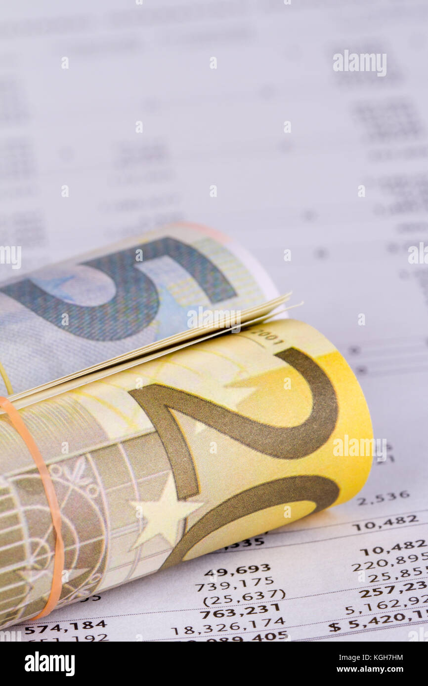 Finance concept, euro banknotes with graph chart management background ...