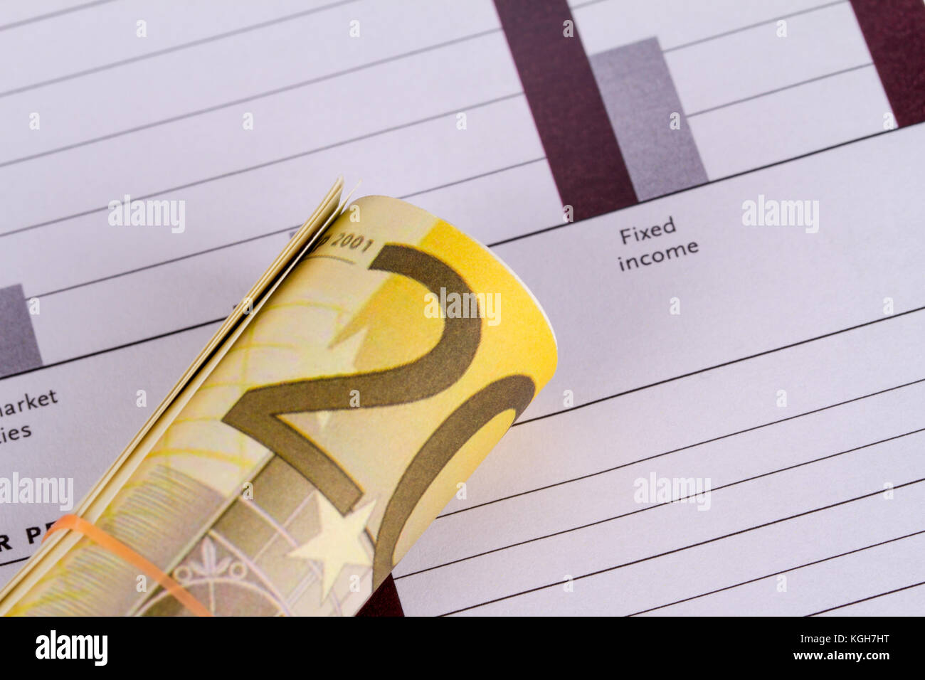 Finance concept, euro banknotes with bar graph chart background Stock ...
