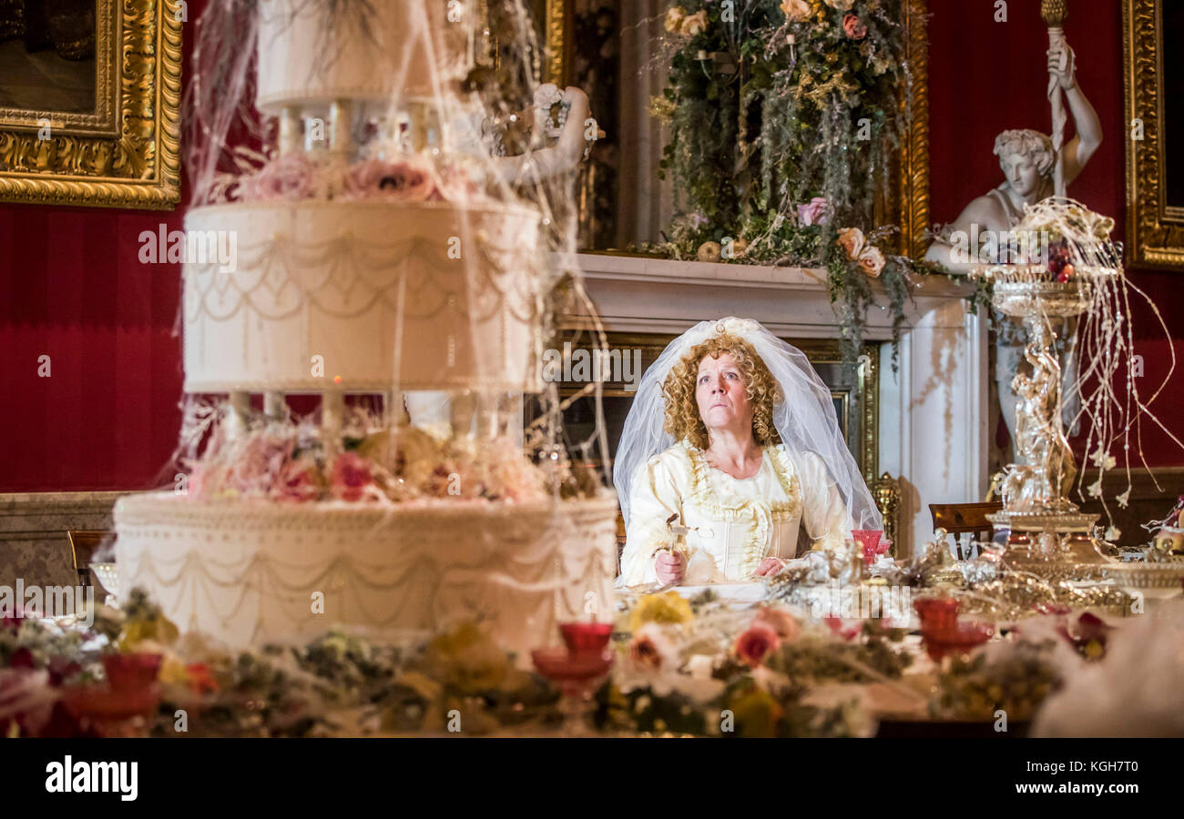 Actress Carole Copeland playing Miss Havisham in a Dickens-themed sets ...
