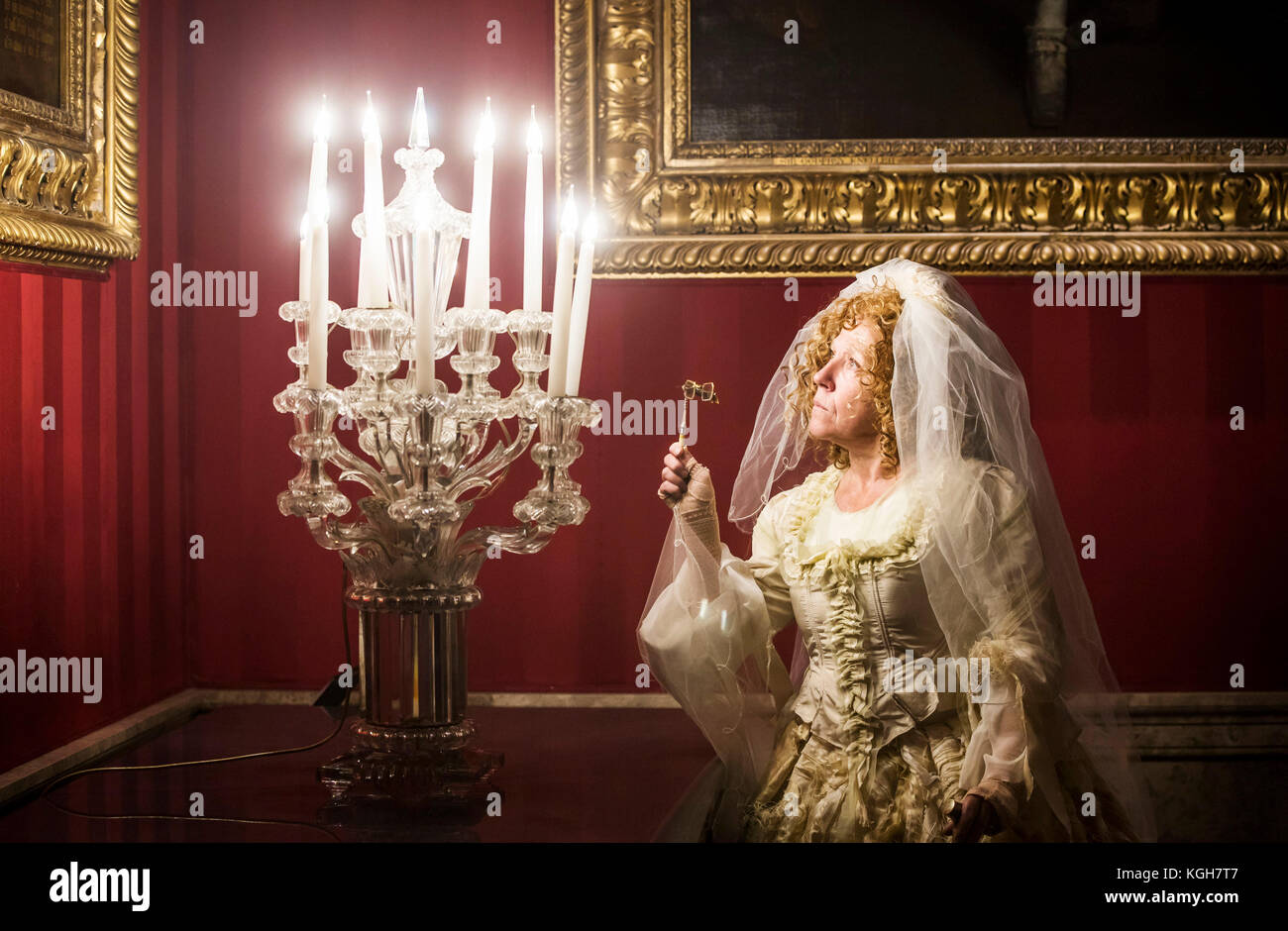 Actress Carole Copeland playing Miss Havisham in a Dickens-themed sets ...