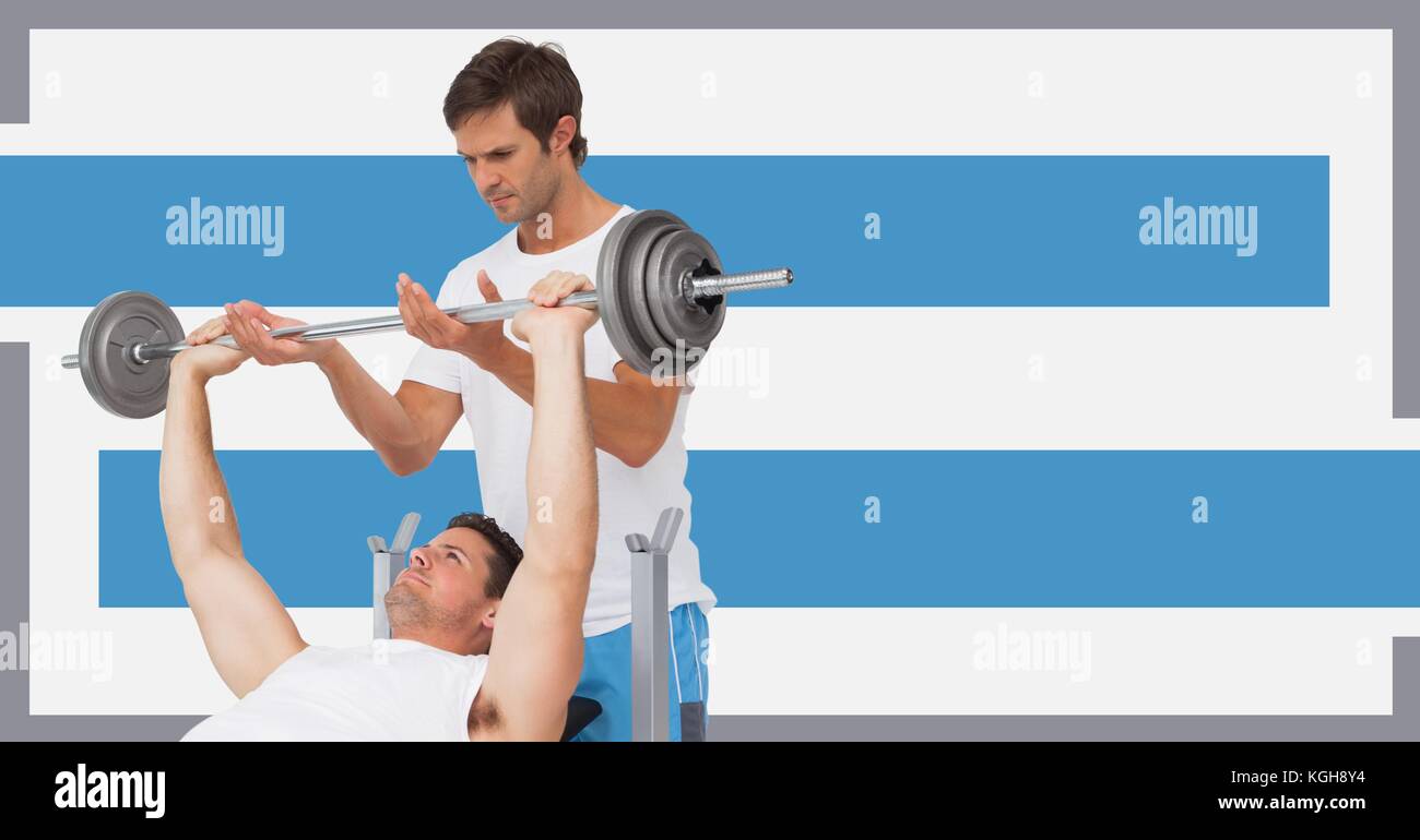 Digital composite of Fitness trainer men with minimal shapes lifting ...