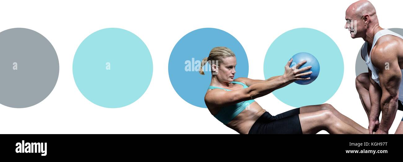 Digital composite of Fitness trainer man with minimal shapes training ...
