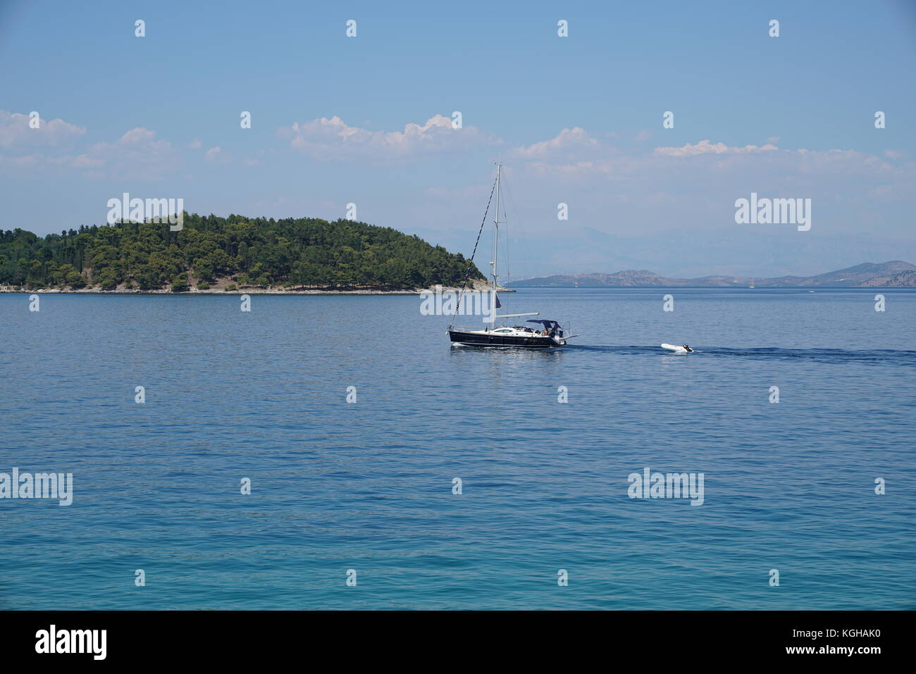Corfu, Greece: Boat in the sea Stock Photo - Alamy