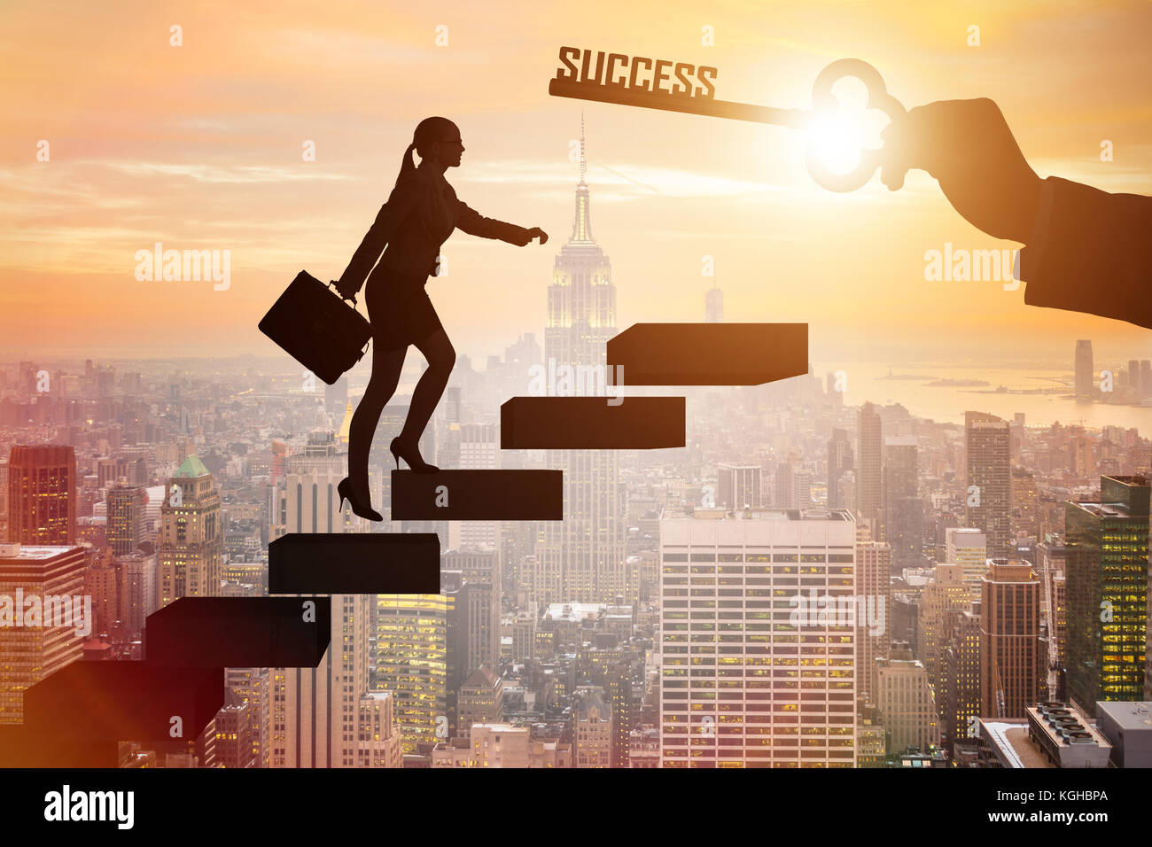 Businesswoman climbing the career ladder of success Stock Photo - Alamy