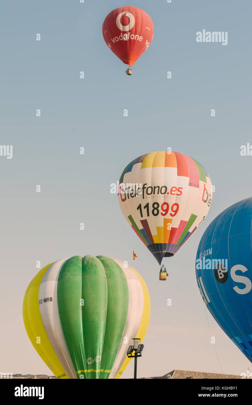 ARANJUEZ, SPAIN - OCTOBER 14, 2017, hot ballon air flying next to the ...
