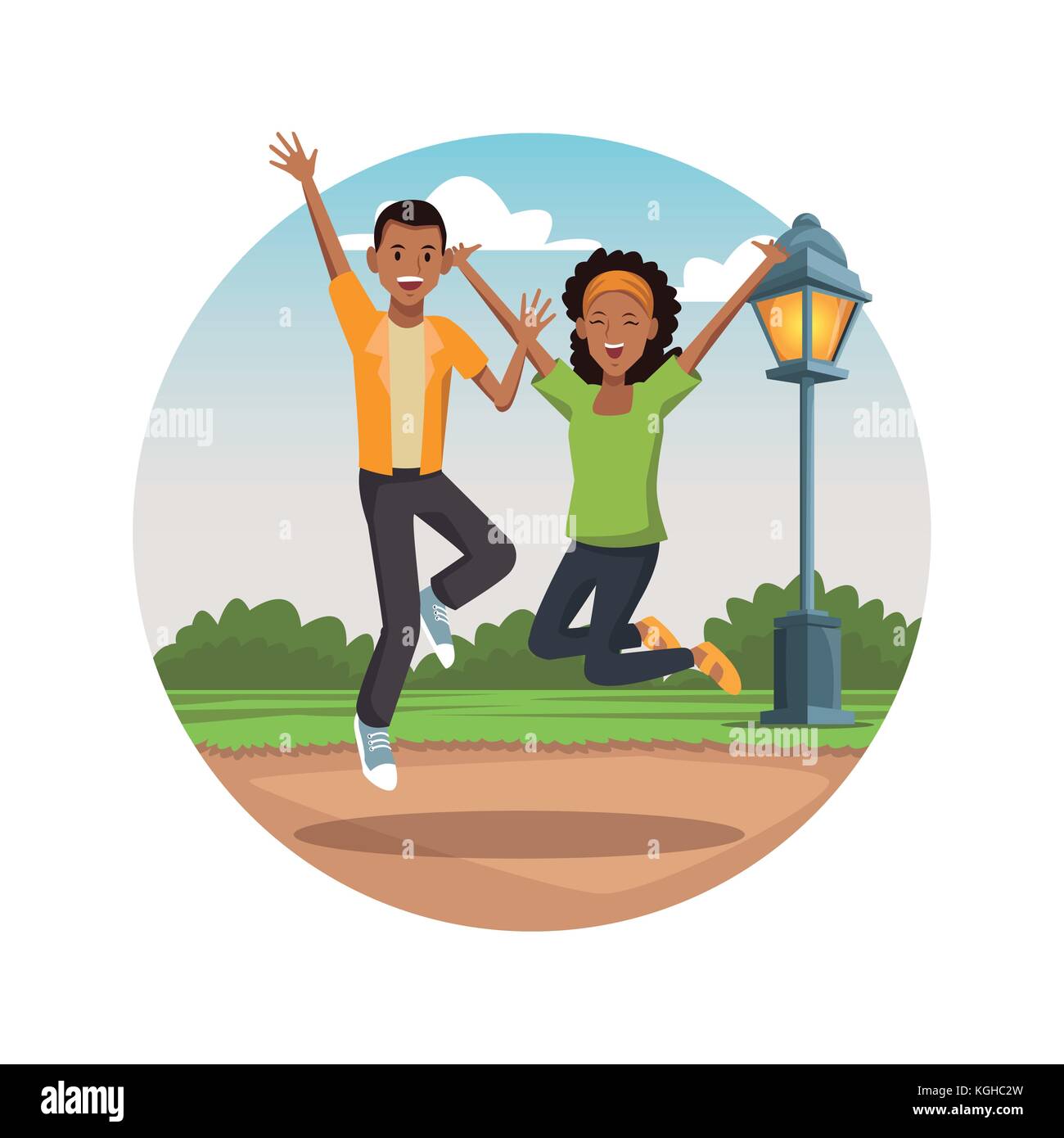 Friends jumping at park Stock Vector Image & Art - Alamy