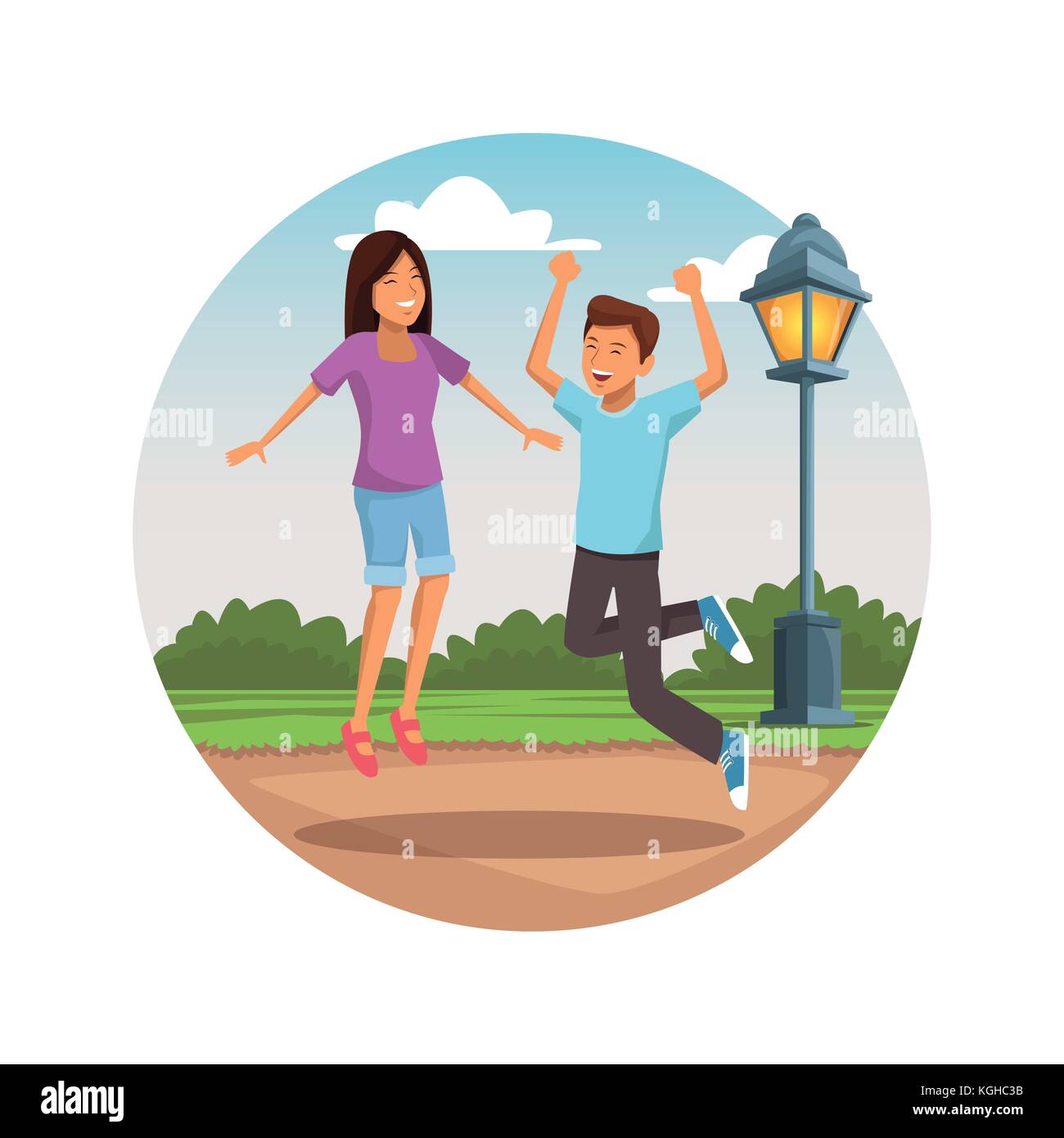 Friends jumping at park Stock Vector Image & Art - Alamy