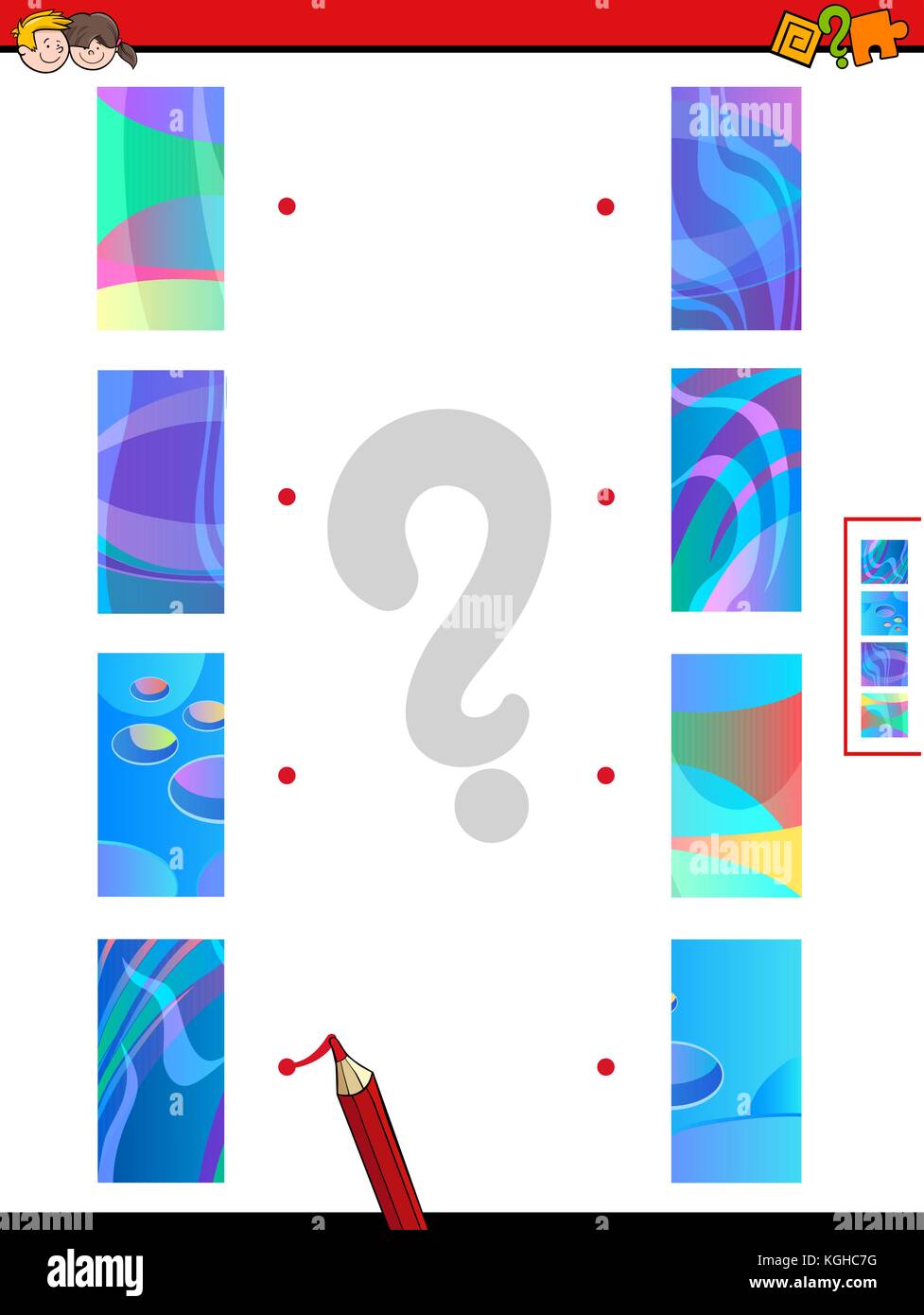 Cartoon Illustration of Educational Game of Matching Halves of Abstract ...