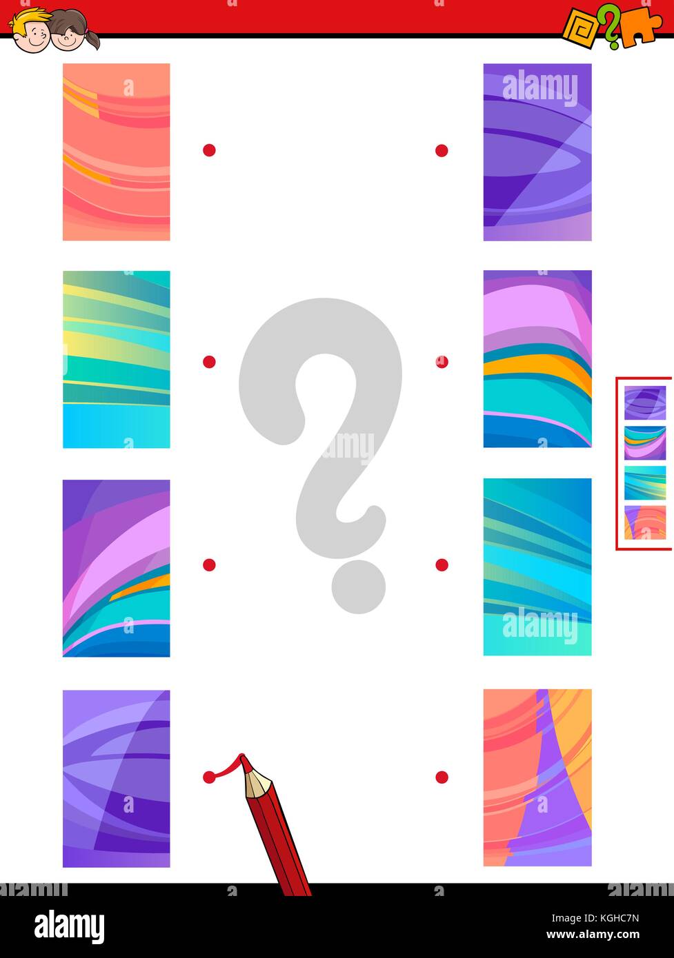 Cartoon Illustration of Educational Game of Matching Halves of Abstract ...