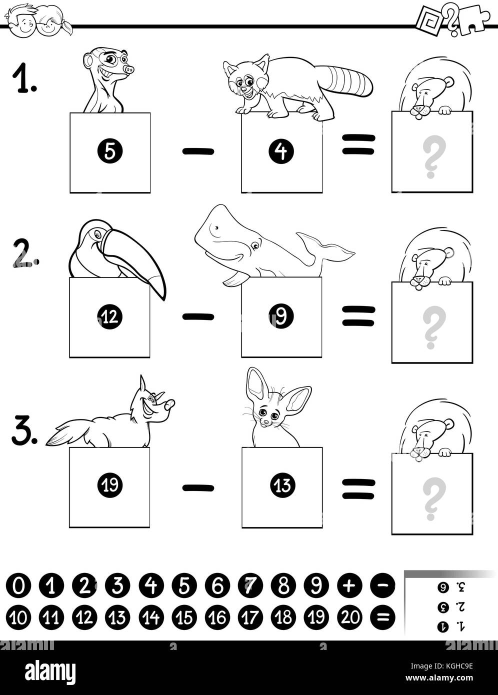 Black and White Cartoon Illustration of Educational Mathematical ...