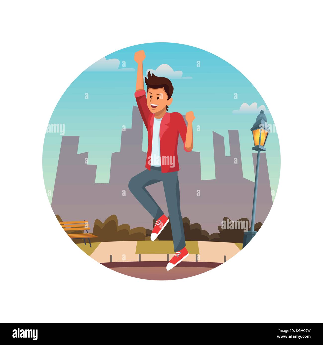 Cartoon illustration man jumping buildings hi-res stock photography and ...