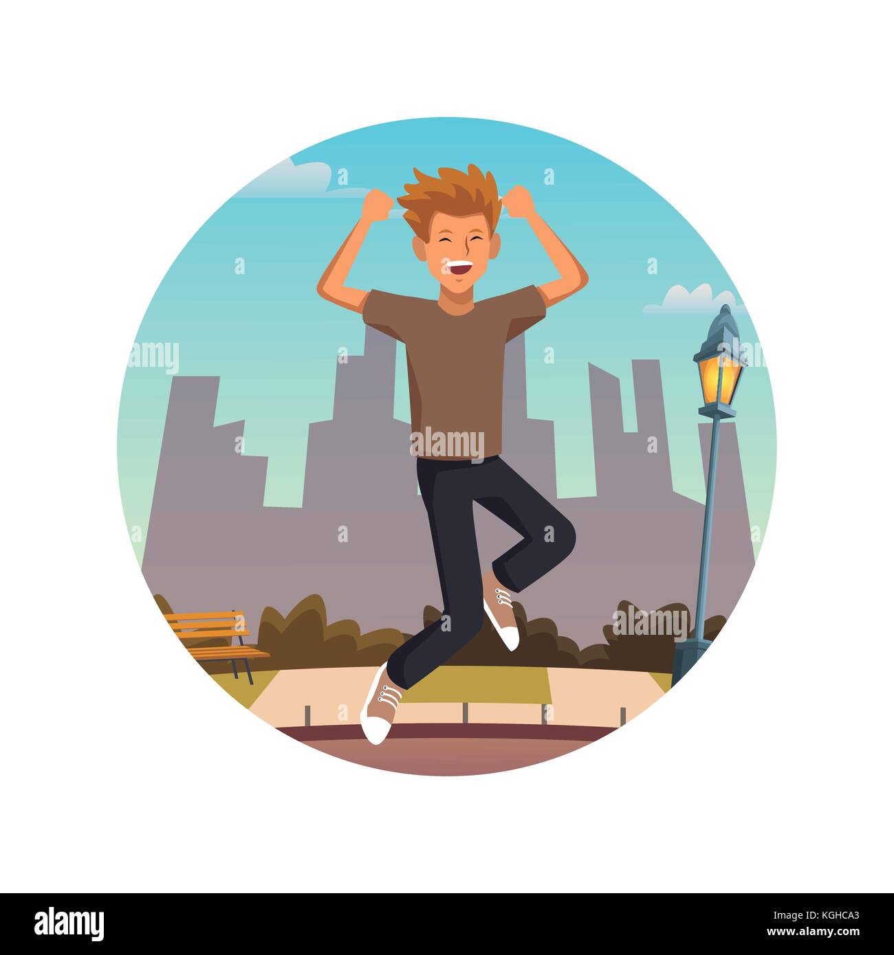 Cartoon illustration man jumping buildings hi-res stock photography and ...