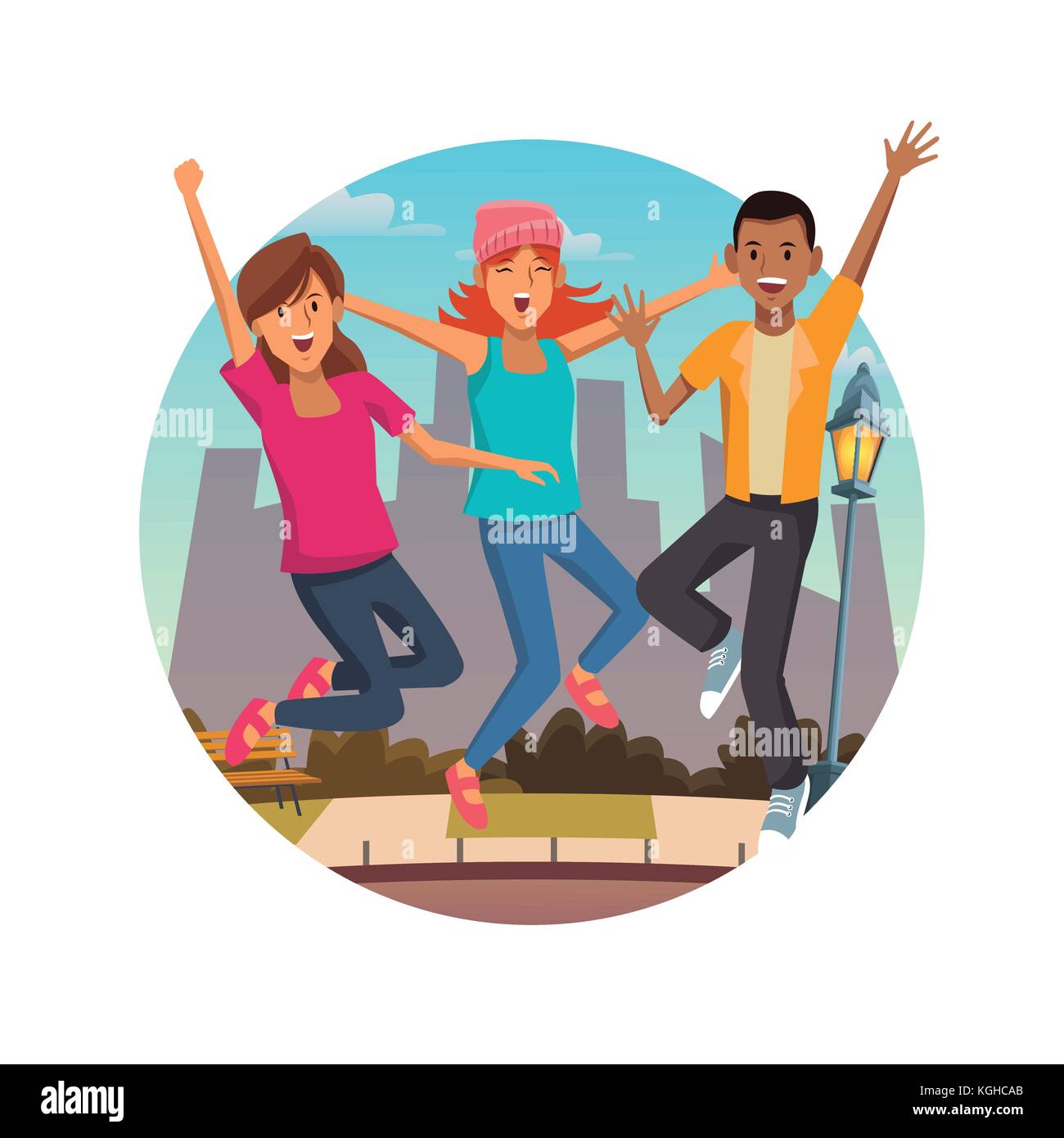 Friends jumping at park Stock Vector Image & Art - Alamy