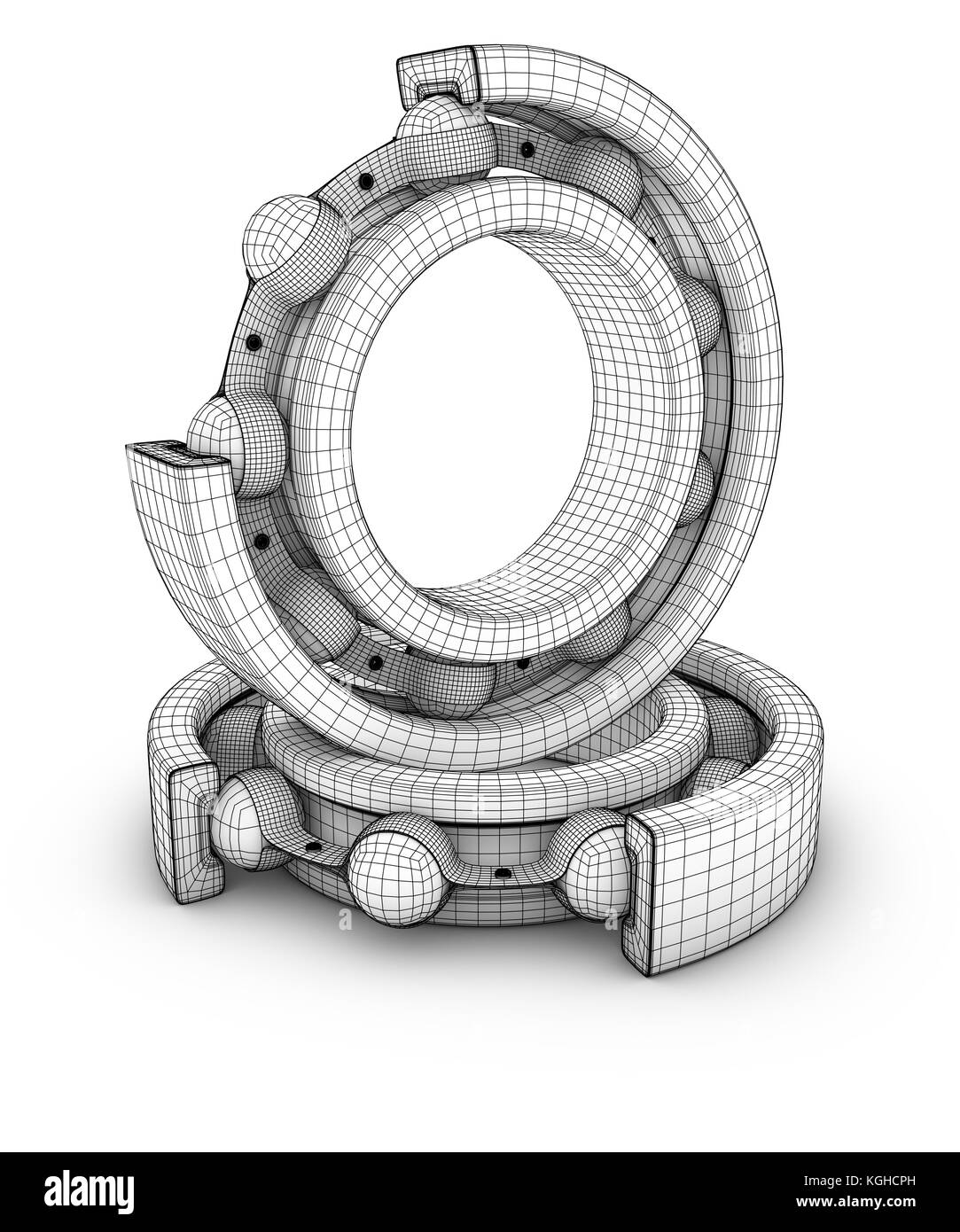 View of ball bearings structures in a cut. 3D render Stock Photo - Alamy