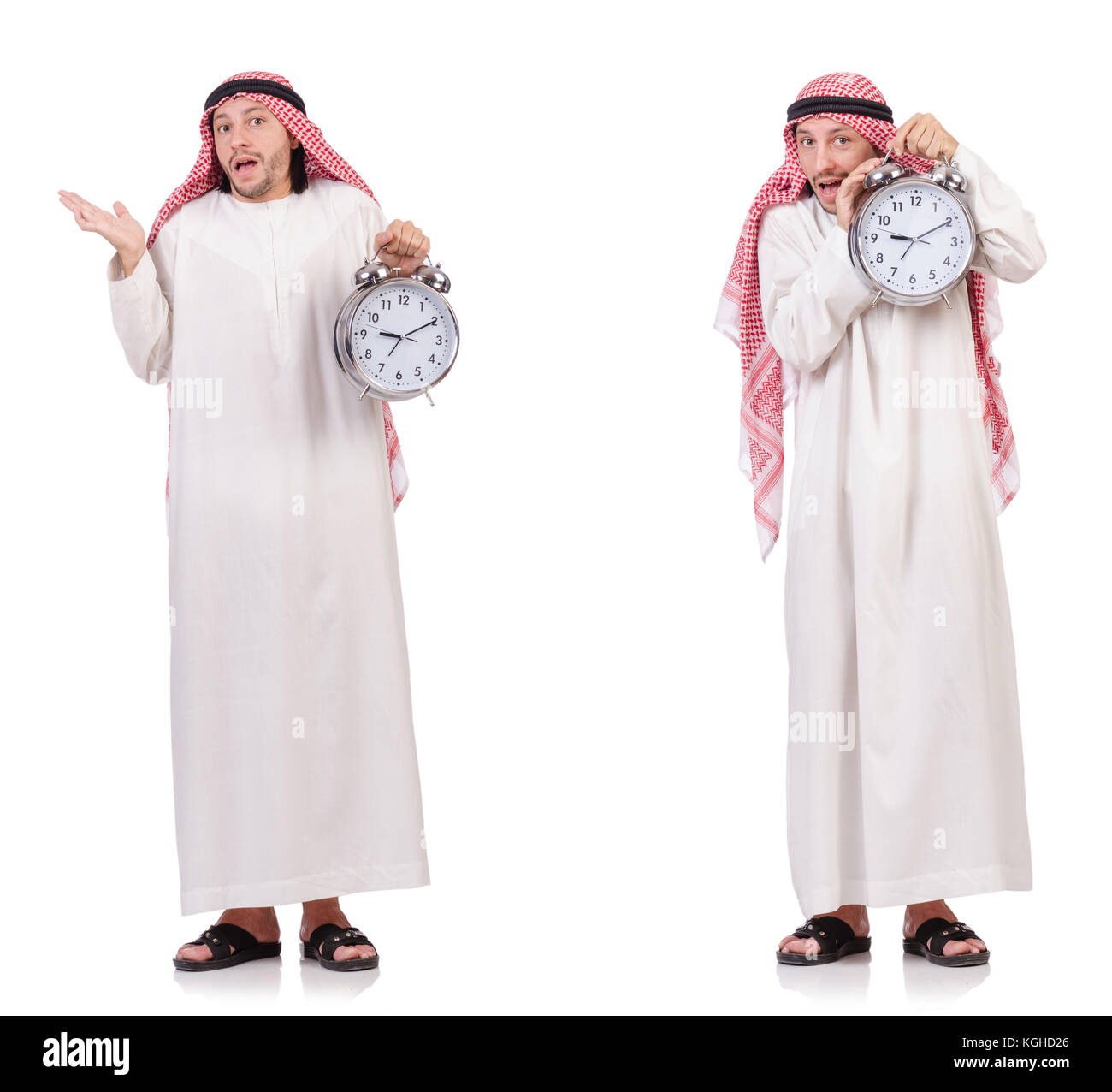 Arab man in time concept on white Stock Photo - Alamy