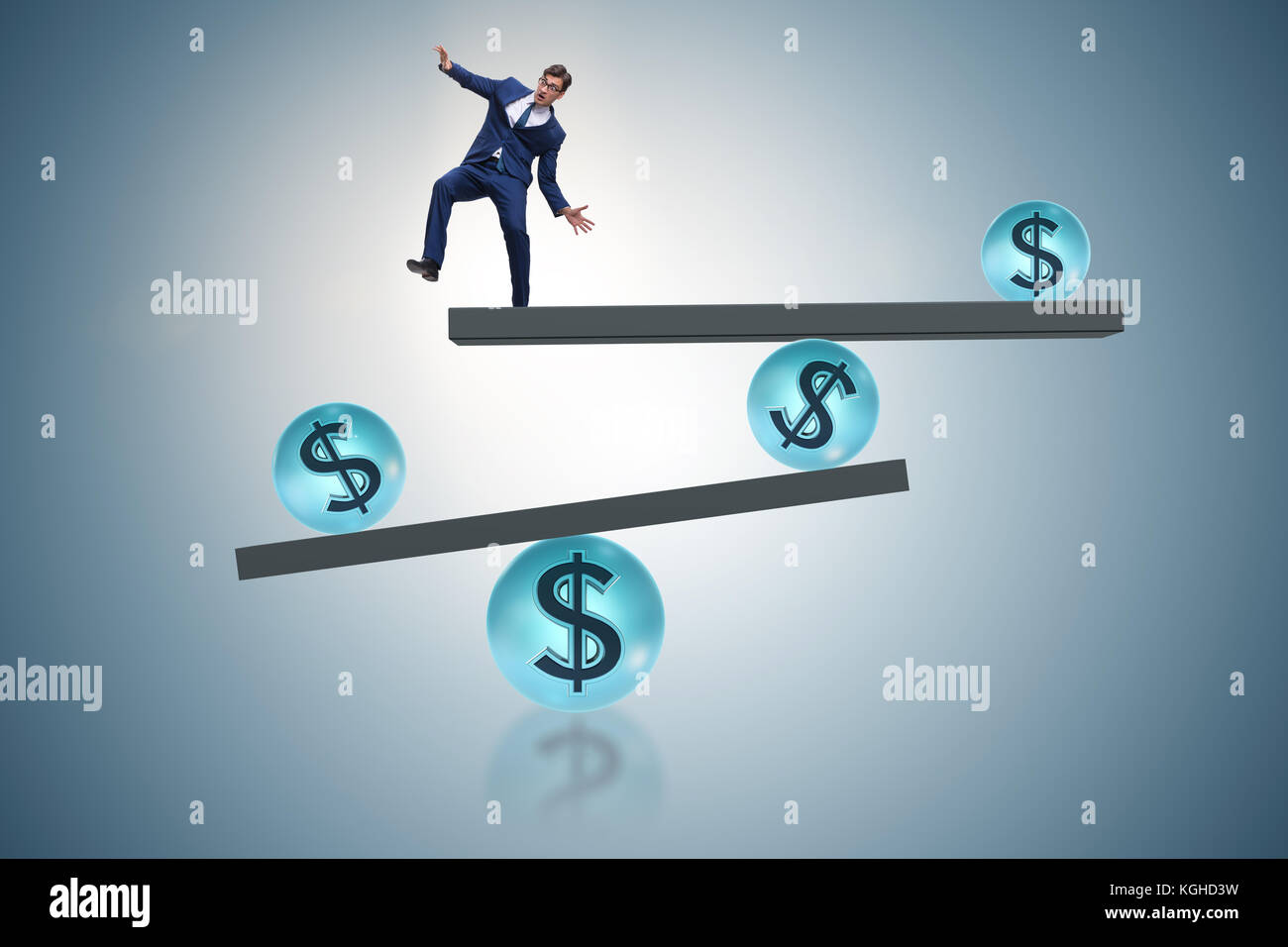 Businessman balancing in financial dollar concept Stock Photo - Alamy