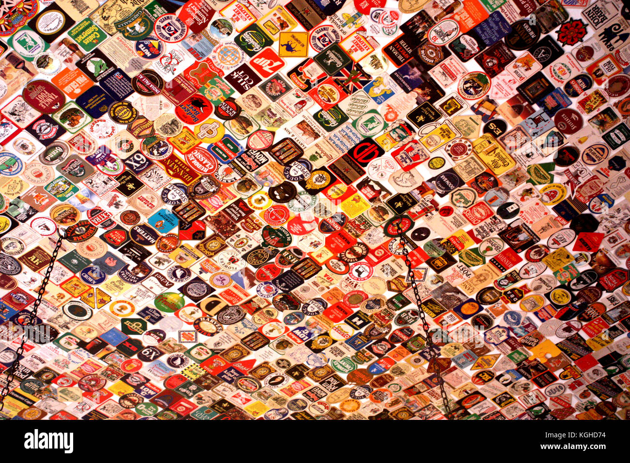 Beer mats on the ceiling at the Lion and Key pub in Hull Stock Photo ...