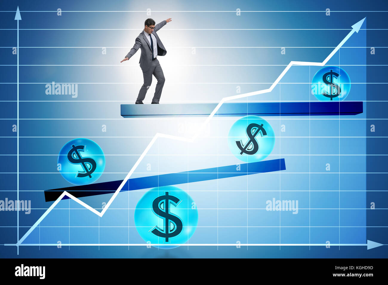 Businessman balancing in financial dollar concept Stock Photo - Alamy