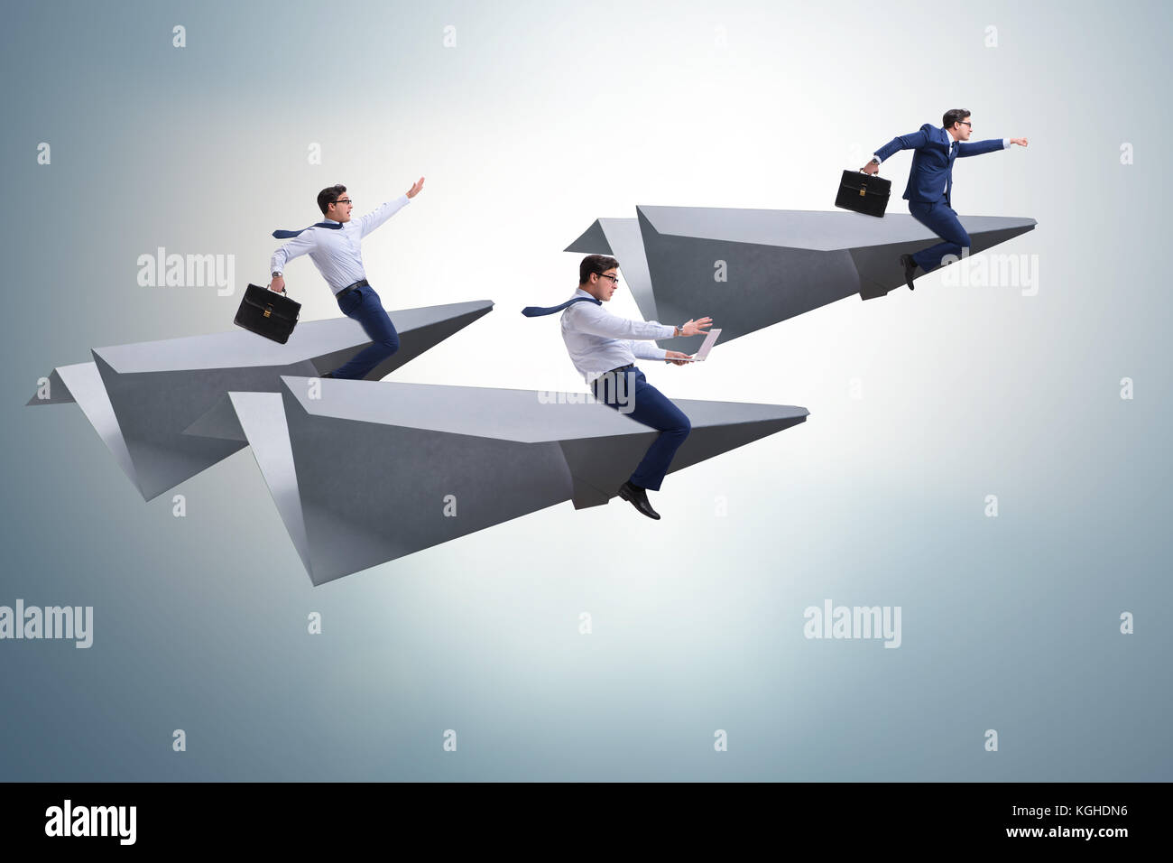 Businessman flying on paper plane in business concept Stock Photo - Alamy