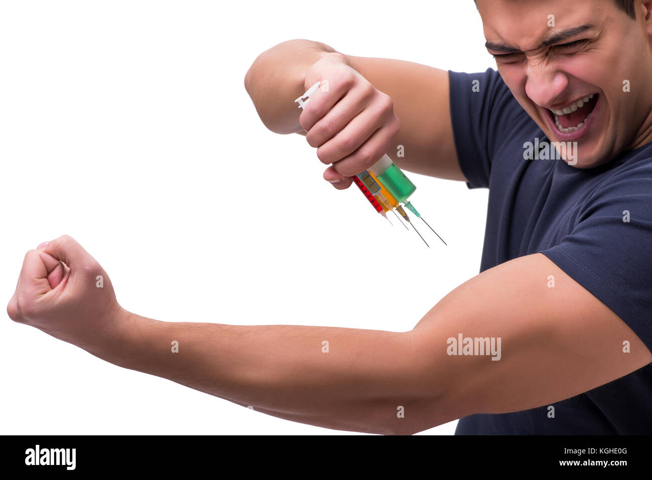 Young man in doping concept isolated on white Stock Photo - Alamy