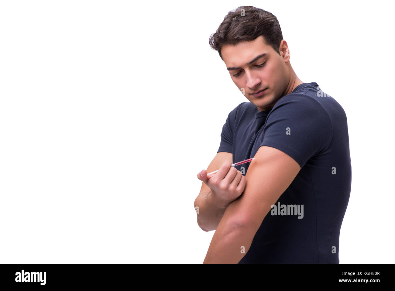 Young man in doping concept isolated on white Stock Photo - Alamy