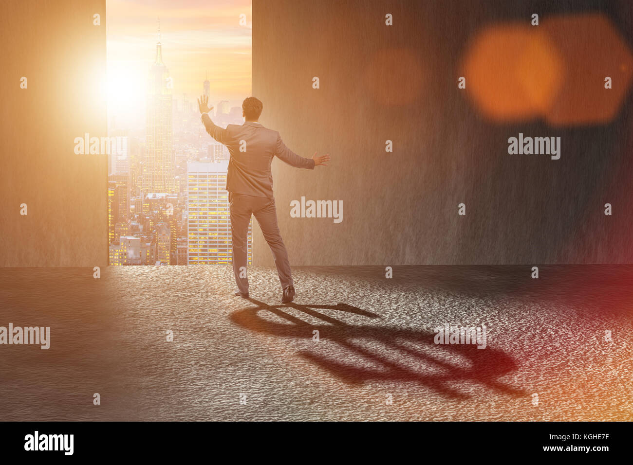 Businessman casting dollar shape shadow in business concept Stock Photo ...