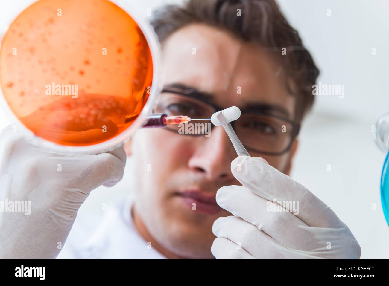 Chemist working in the laboratory with hazardous chemicals Stock Photo ...