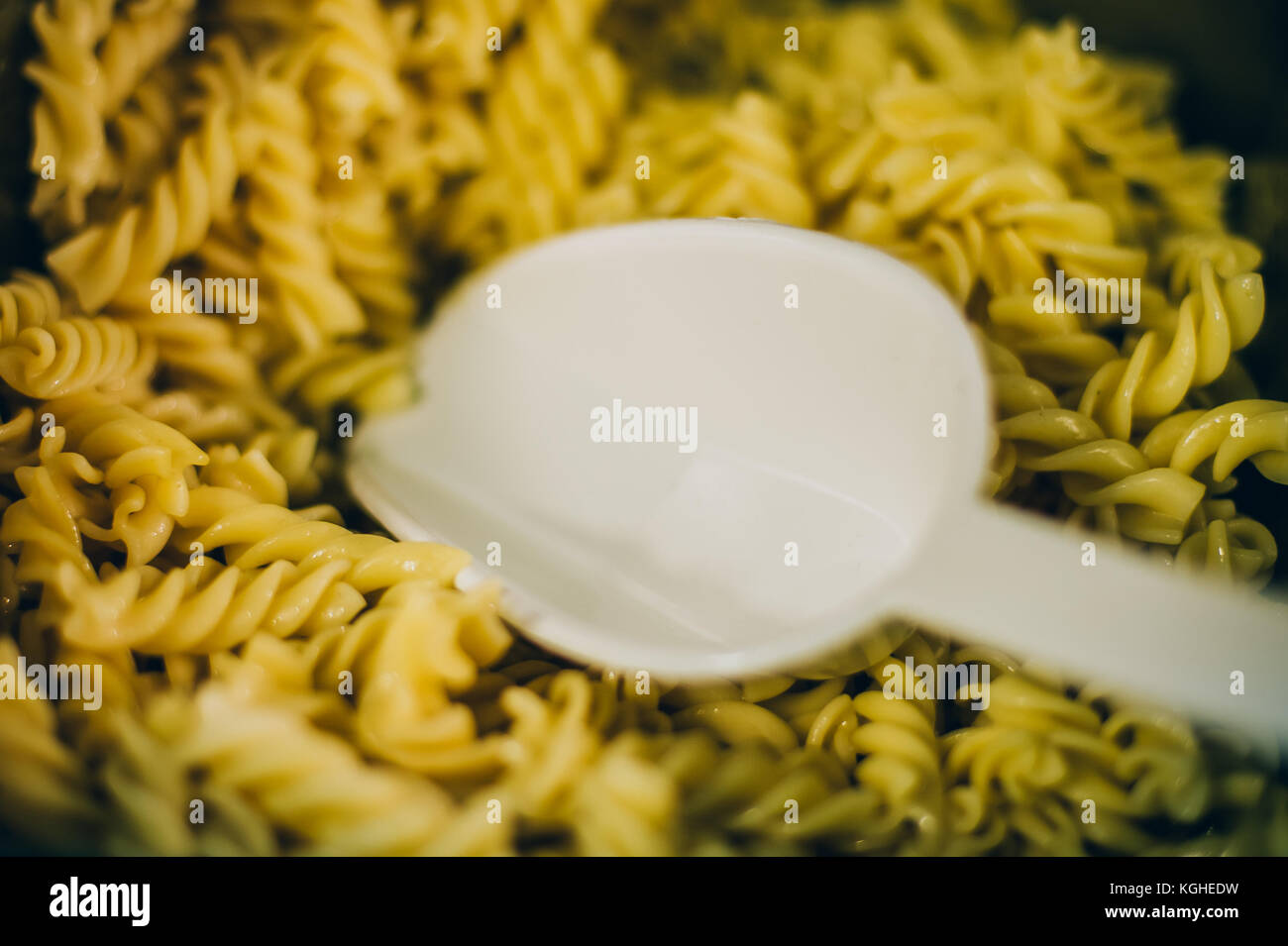 Pasta and spaghetti with spoon in the fastfood restaurant in the ...