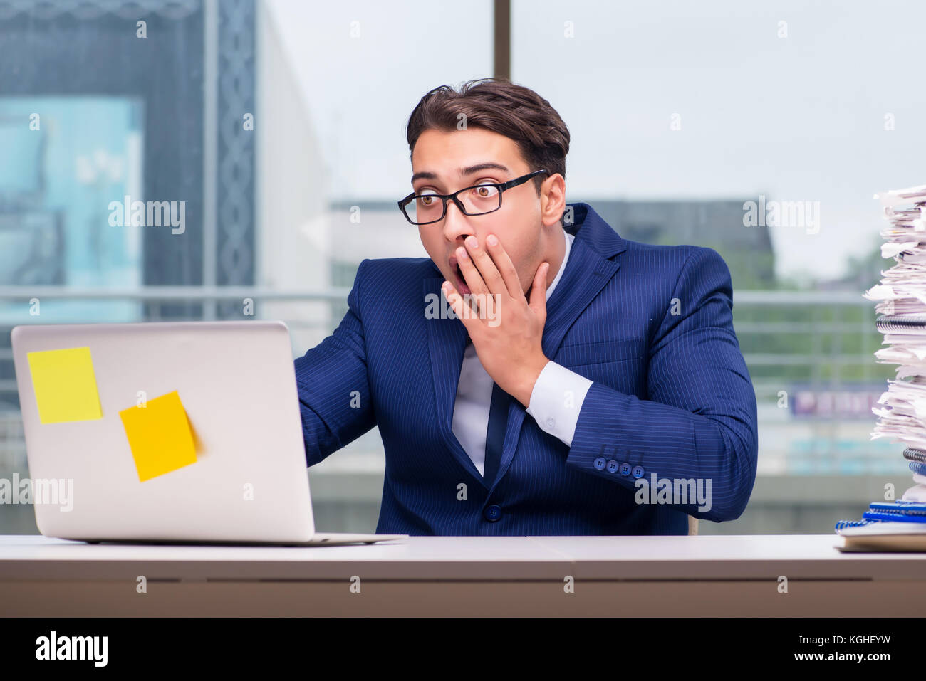 Workaholic businessman overworked with too much work in office Stock ...