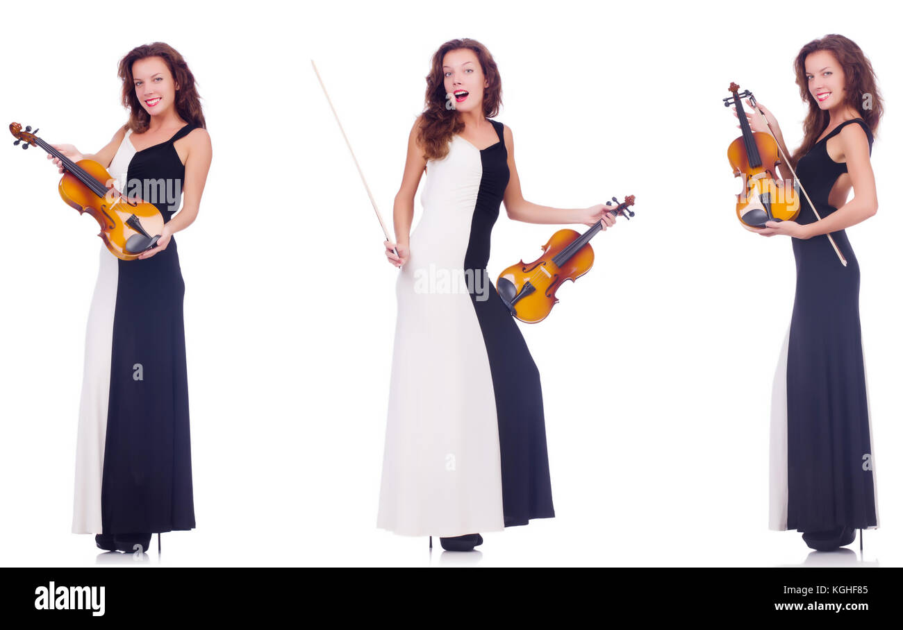 Woman playing violin isolated on white background Stock Photo - Alamy