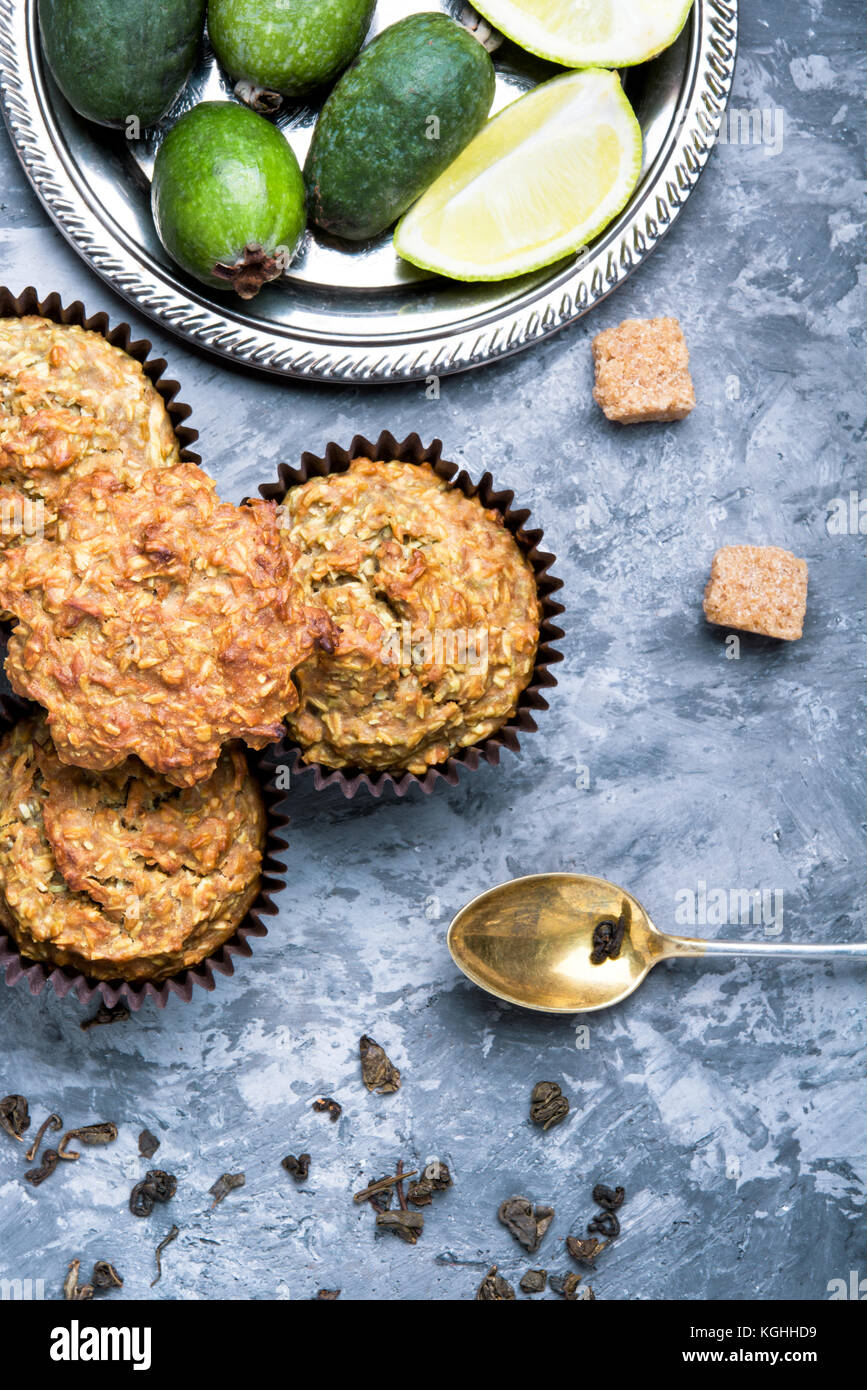 muffins with a taste of ripe feijoa to tea drinking Stock Photo - Alamy