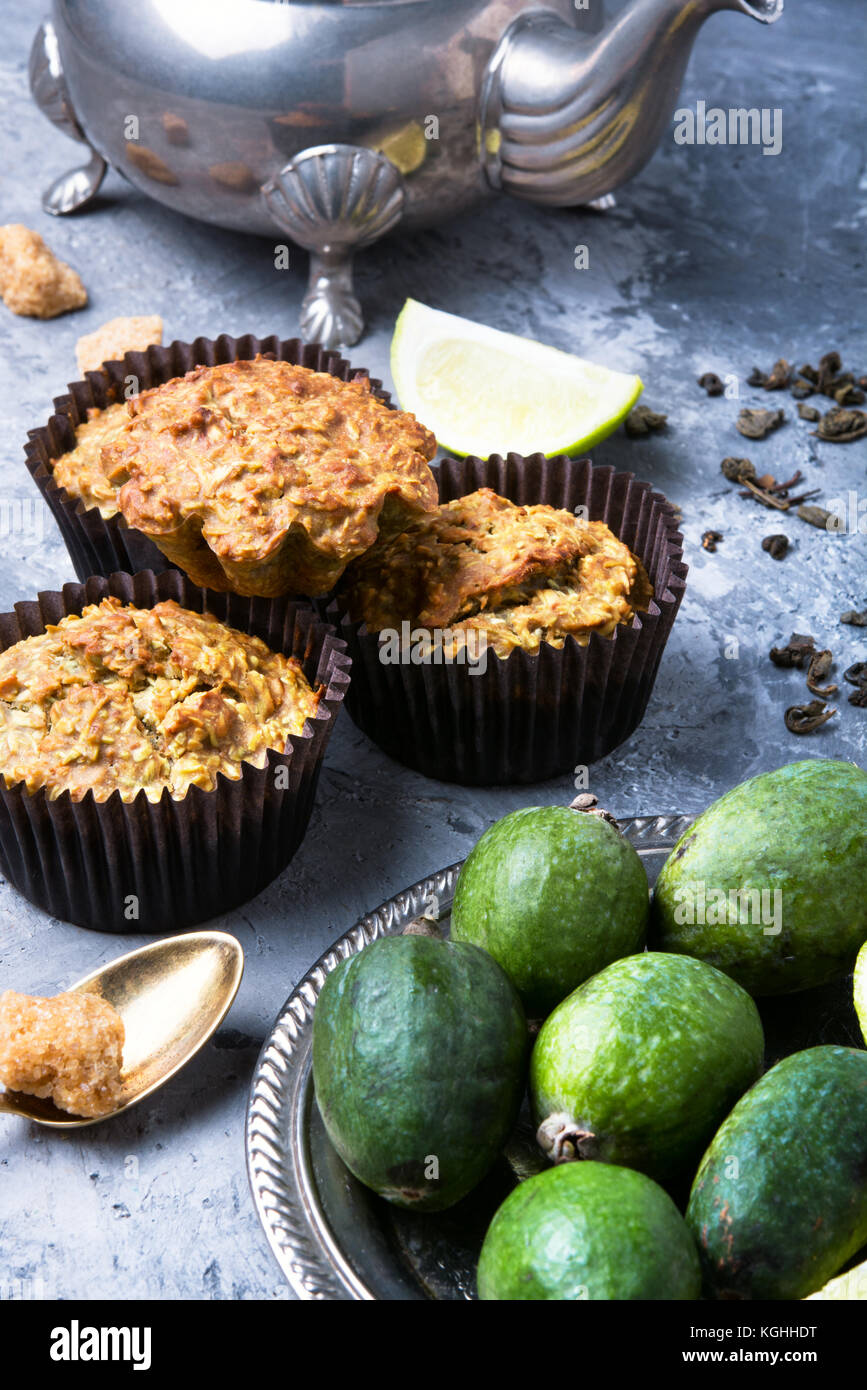 muffins with a taste of ripe feijoa to tea drinking Stock Photo - Alamy
