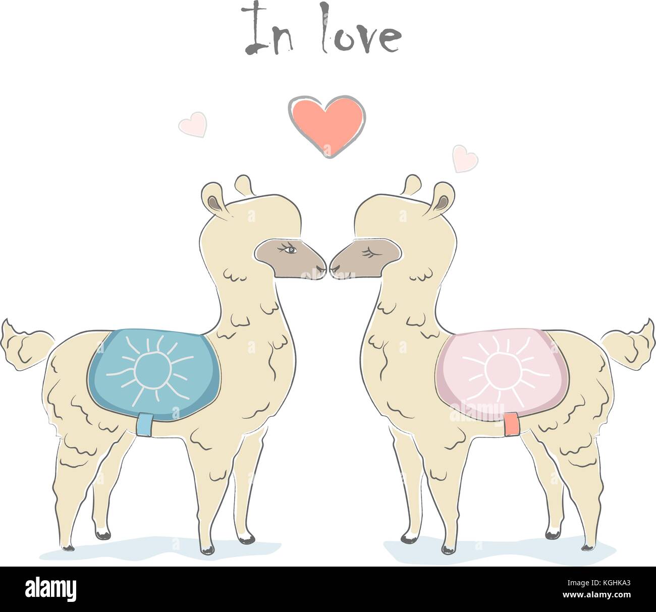 Cute Alpaca Couple. Hand Drawn Delicate Design for cards, decorations ...