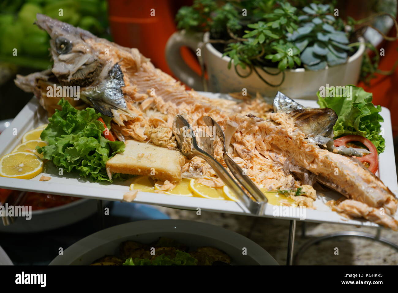 Fish seafood dinner buffet with vegetables Stock Photo - Alamy