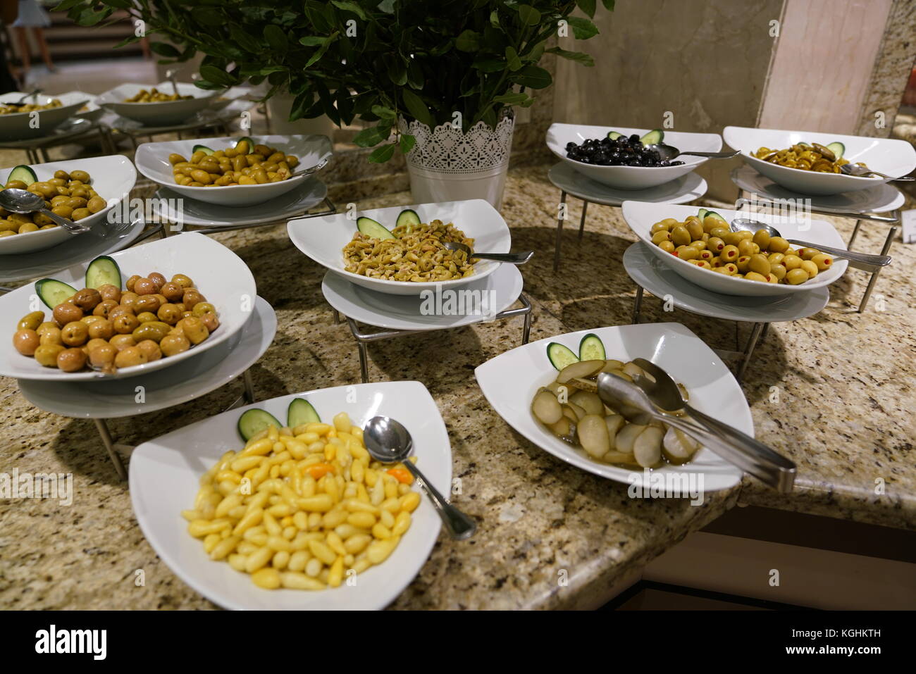 Olives buffet with cucumber, pepper and other vegetables Stock Photo ...