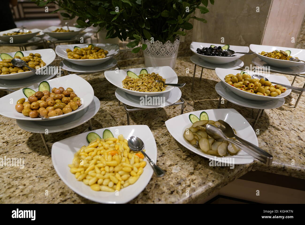 Olives buffet with cucumber, pepper and other vegetables Stock Photo ...