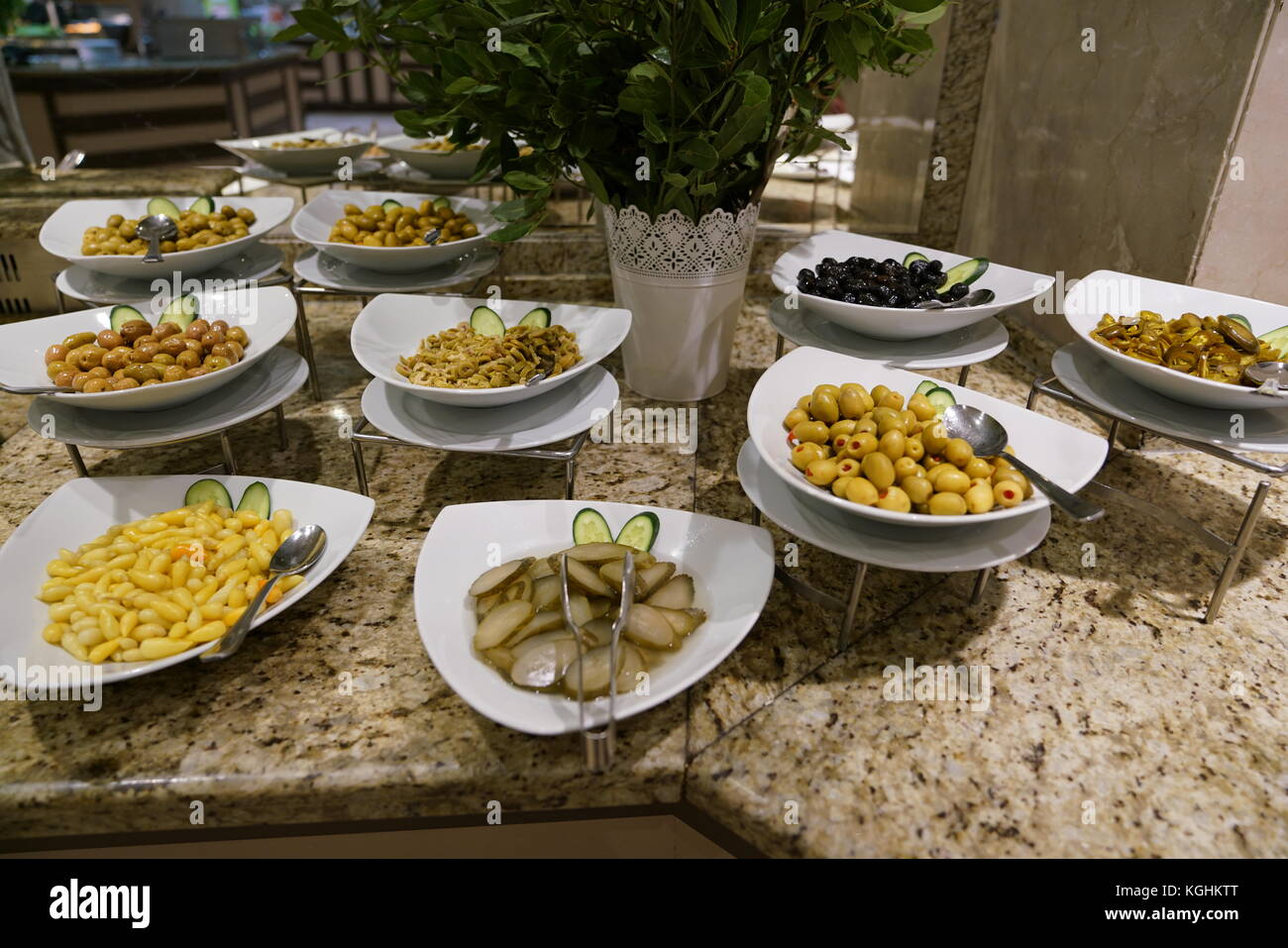 Olives buffet with cucumber, pepper and other vegetables Stock Photo ...