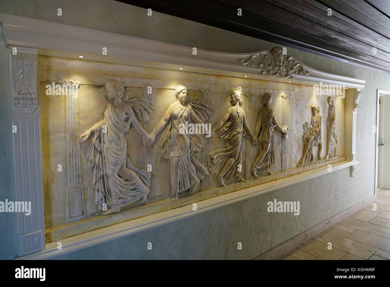 Sculpture on the wall at Nea Efessos hotel in Selçuk, Turkey Stock ...
