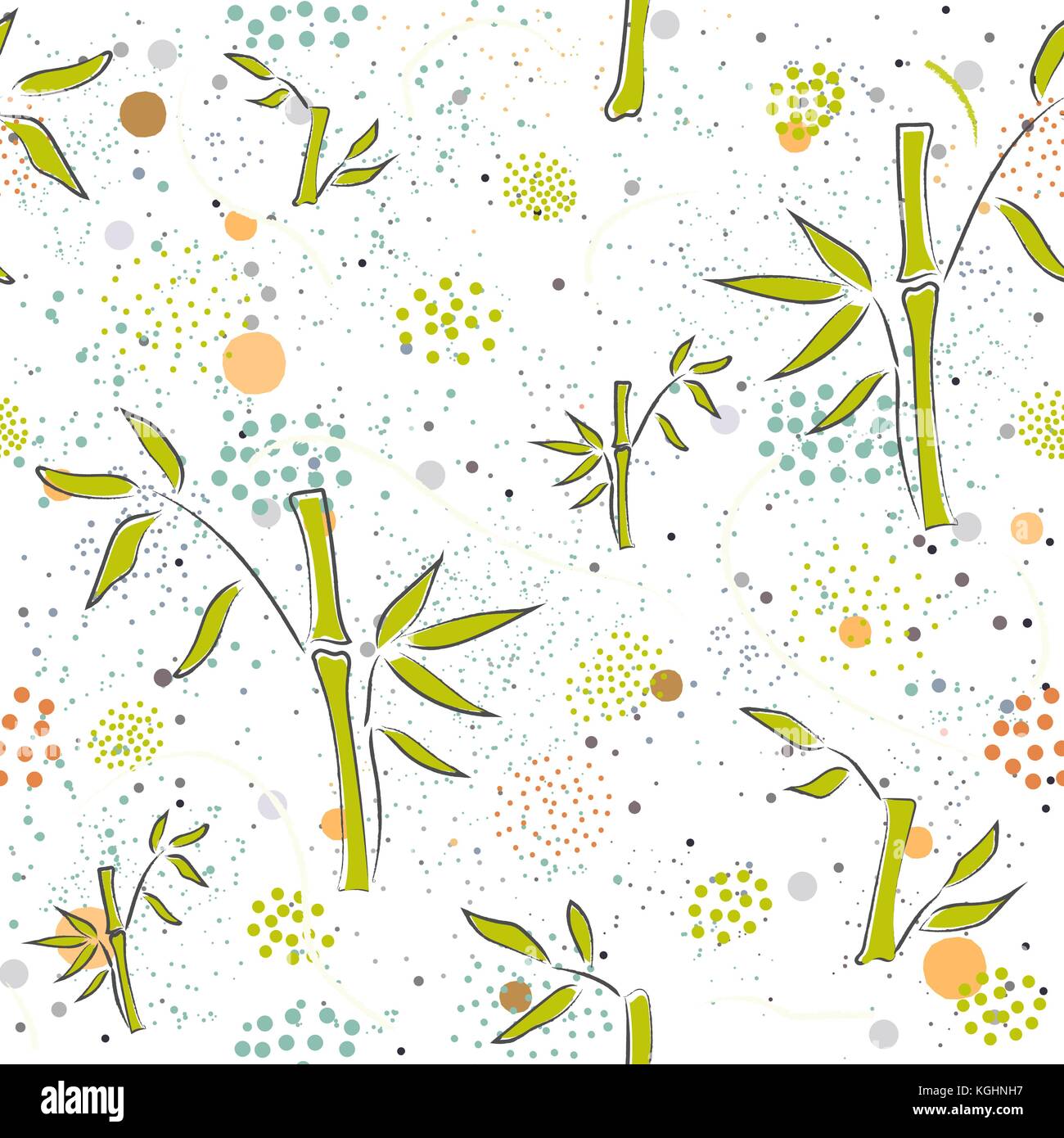 Seamless Pattern with hand drawn bamboo on modern dotted background ...