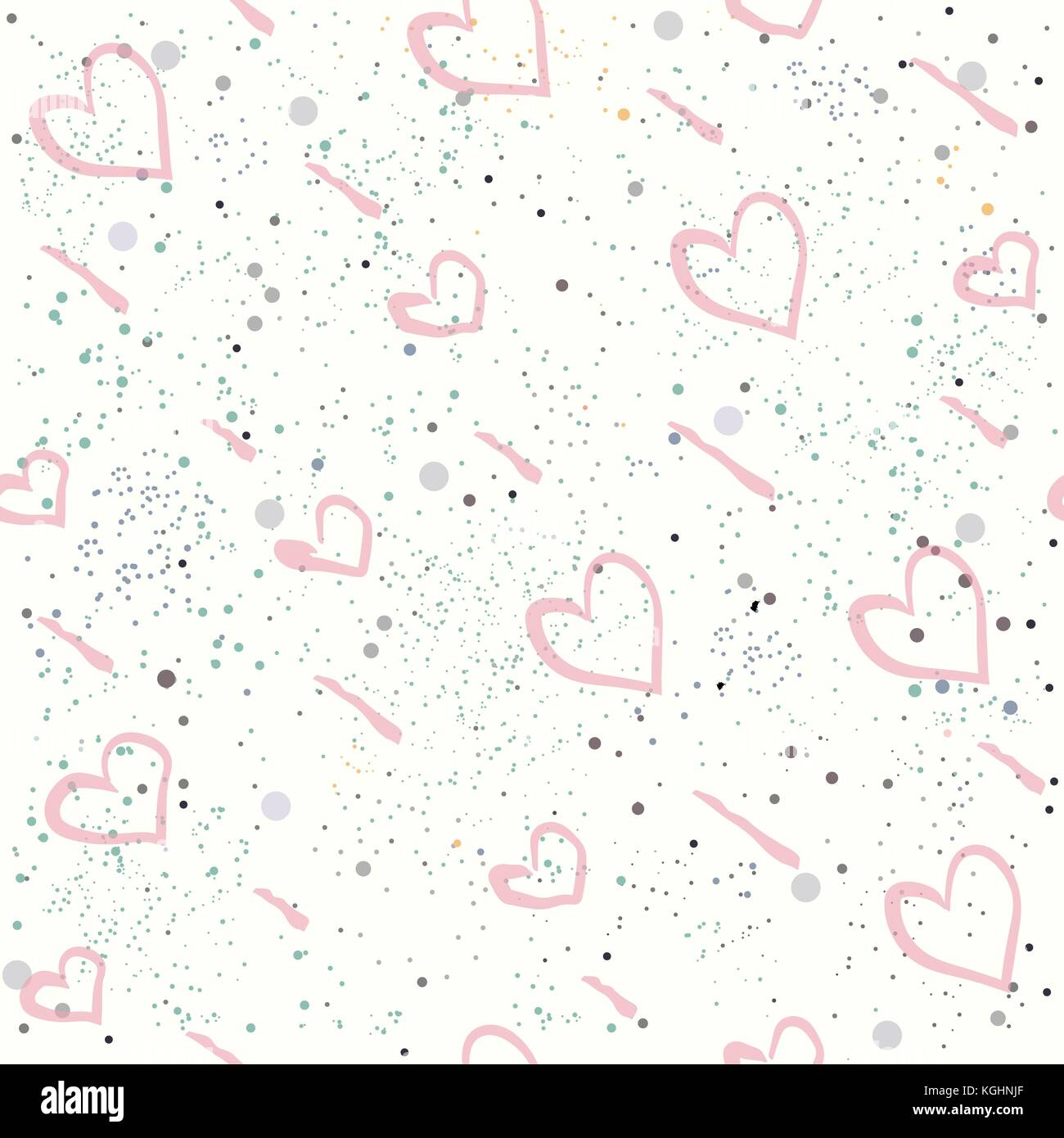 Seamless Heart Pattern on white background with dots. Hand Drawn Design ...
