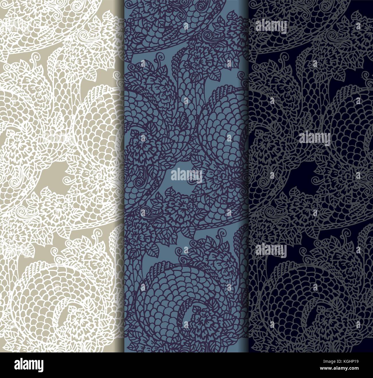 Vector set of seamless dragon and roses textures - traditional asian ...